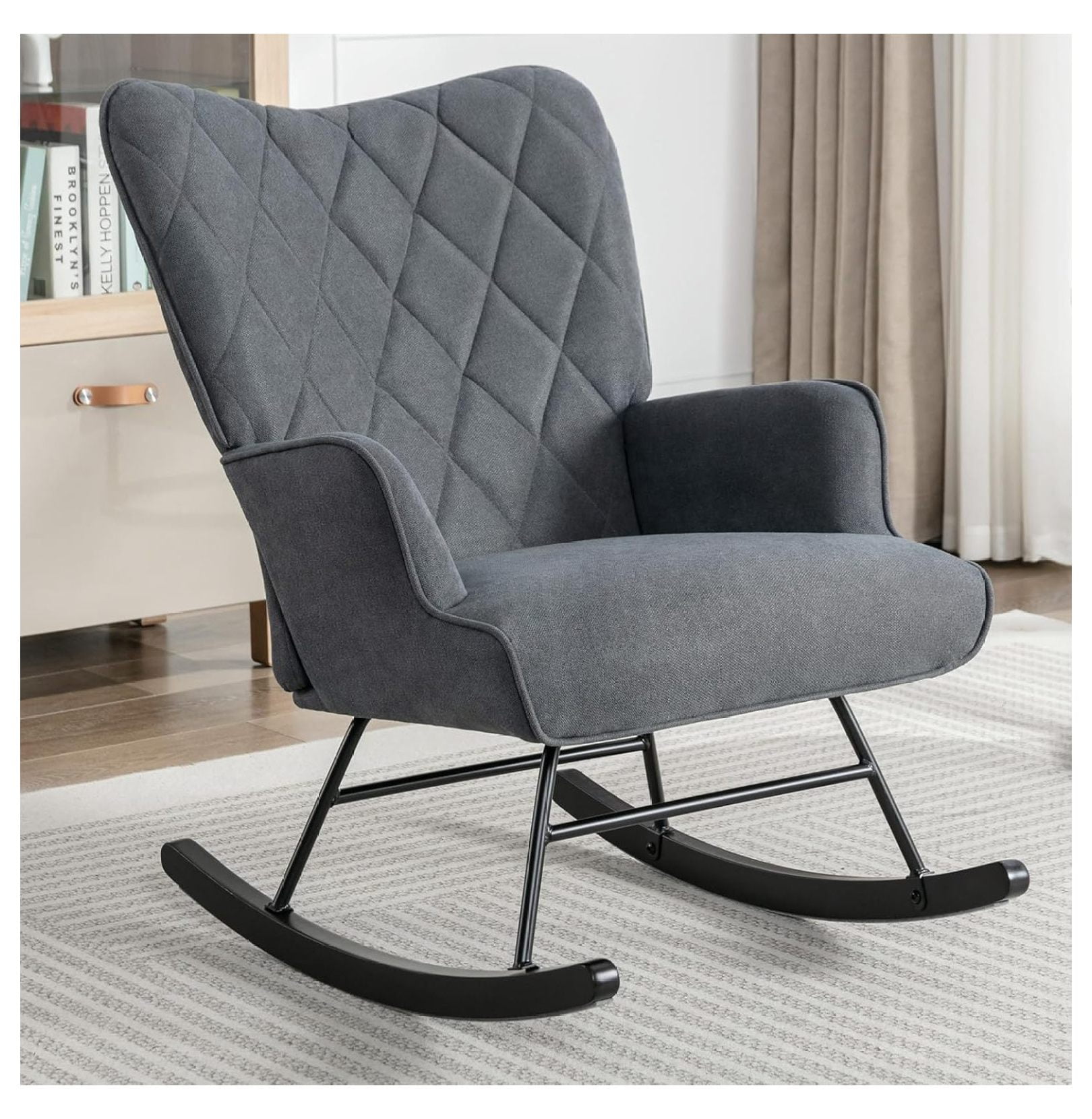 Rocking Chair, Modern Rocking Chair Nursery Set with Upholstered ...