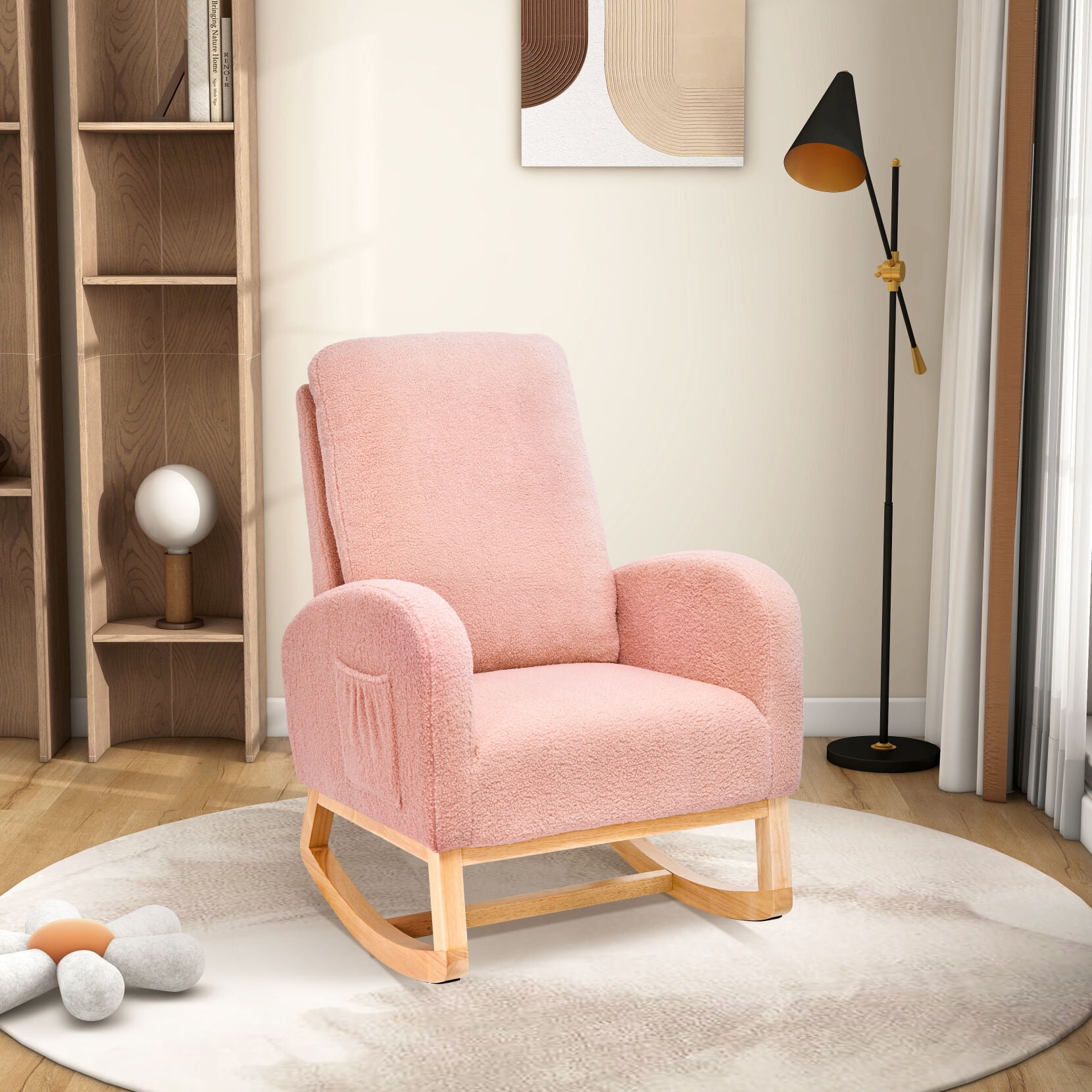 Rocking Chair, Modern Sherp Upholstered Accent Glider Chair with High ...