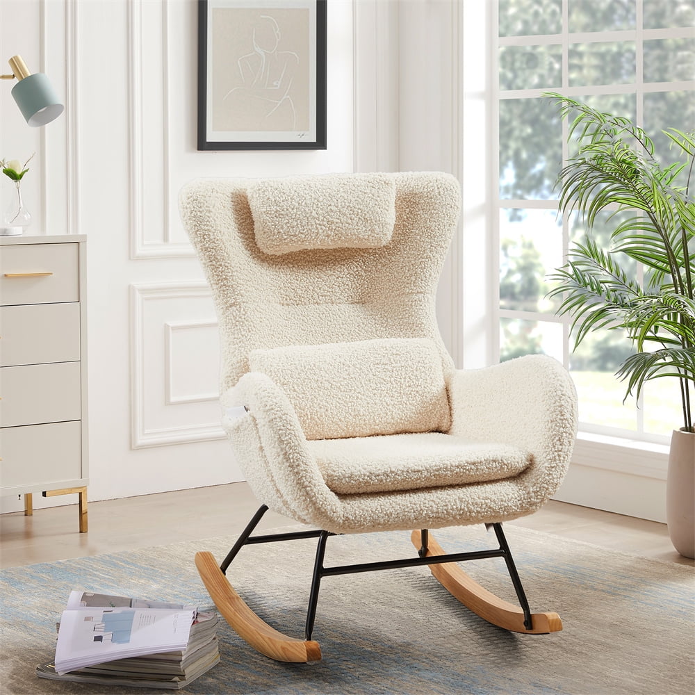 Rocking Chair, Modern Upholstered Accent Glider Rocker with Metal Frame ...