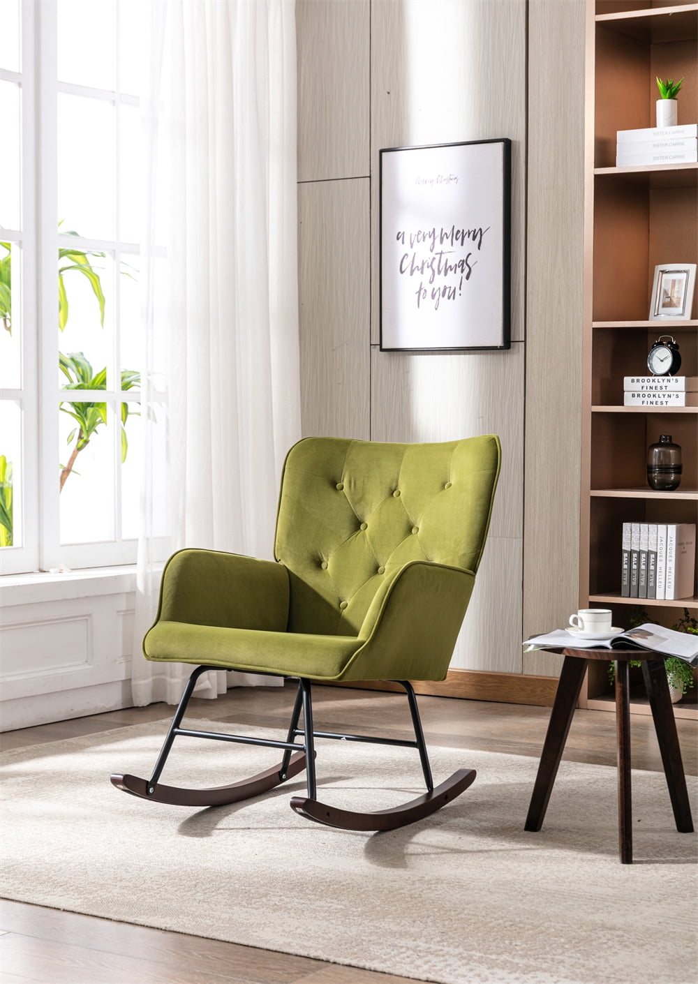 Rocking Chair, Modern Velvet Upholstered Accent Rocking Armchair with ...