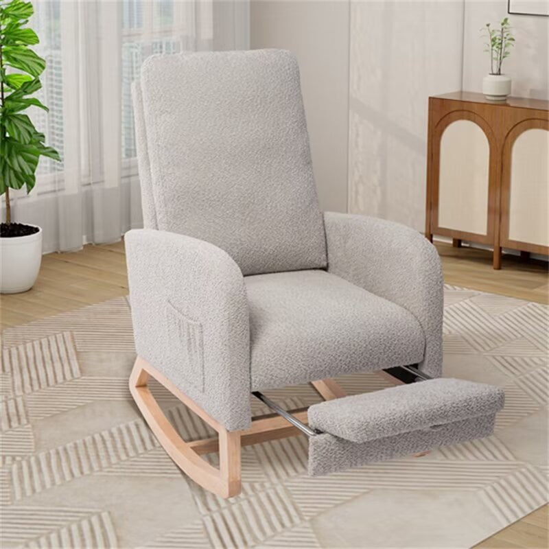 Rocking Chair Nursery, 25.4"W Upholstered High Back Accent Lounge ...