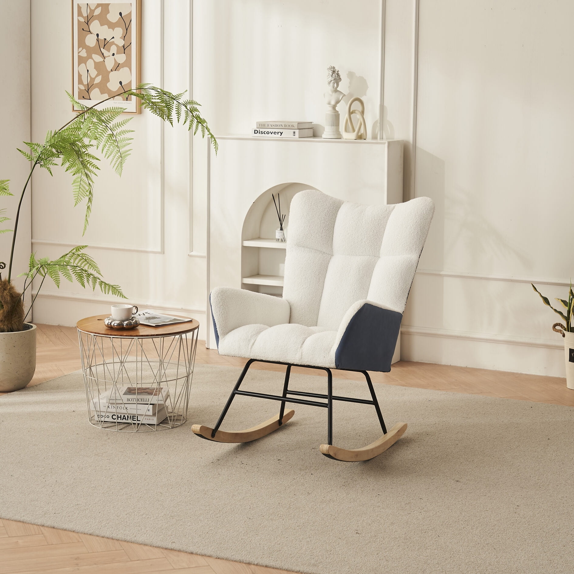 Rocking Chair for Nursery, Accent Chairs with Blue Teddy Fabric ...