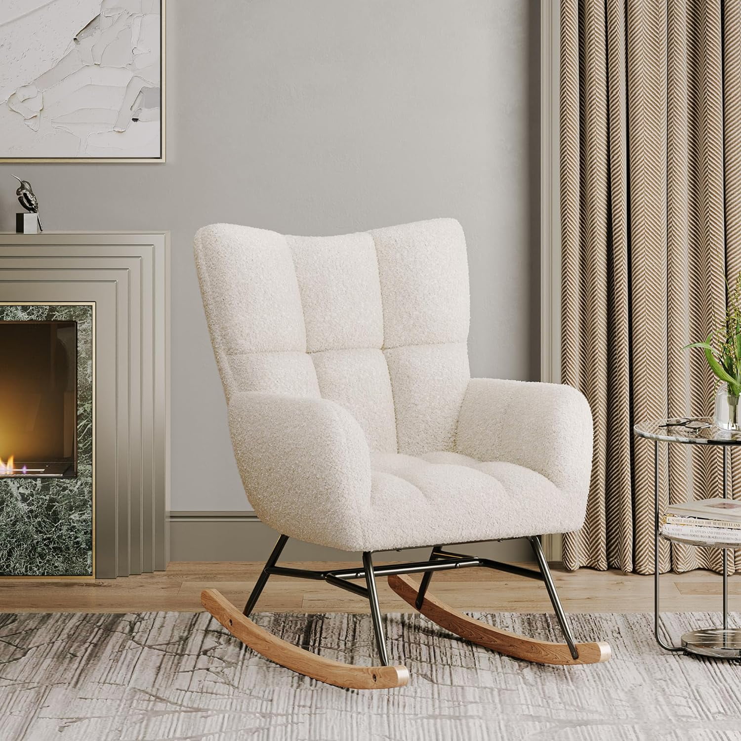 Rocking Chair, Nursery Chair Upholstered Glider Chair with Cushioned ...