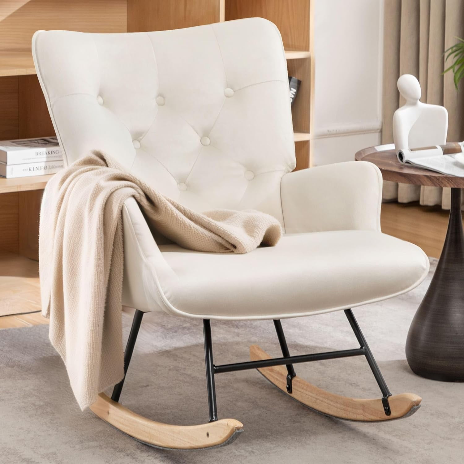 Rocking Chair for Nursery, Comfy Velvet Fabric Glider Rocker, Reading ...