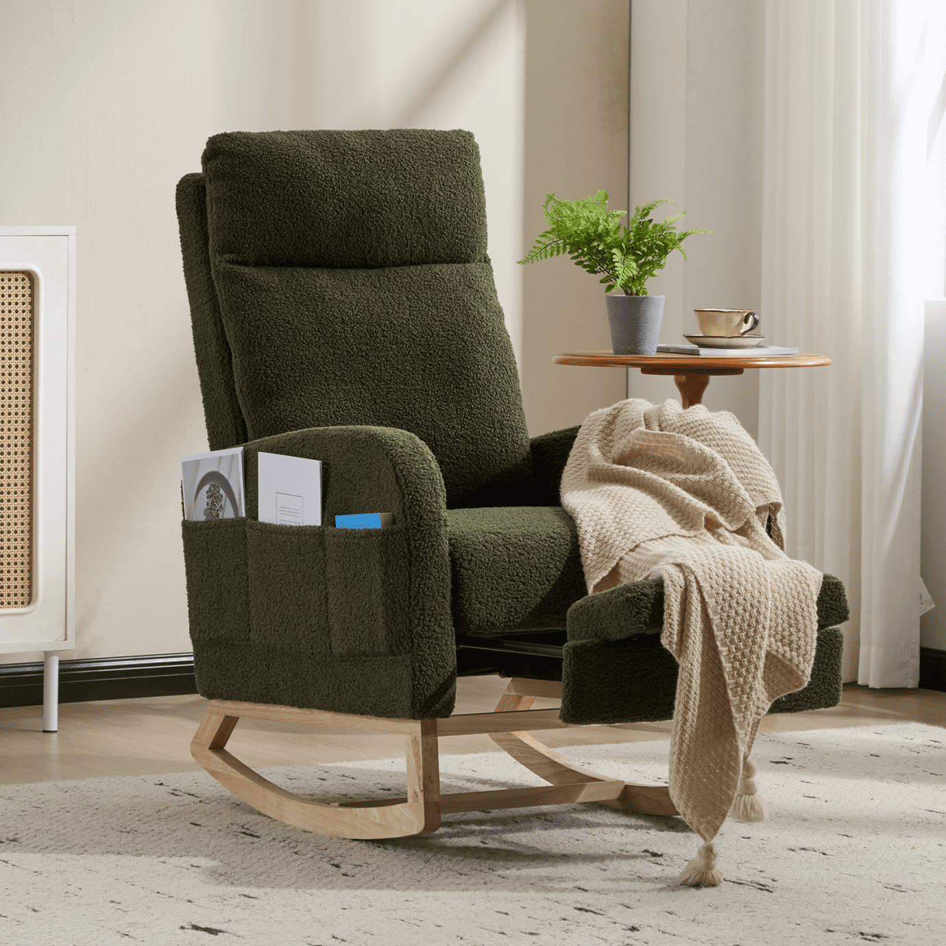 Rocking Chair Nursery with Expandable Footrest, Teddy Upholstered ...
