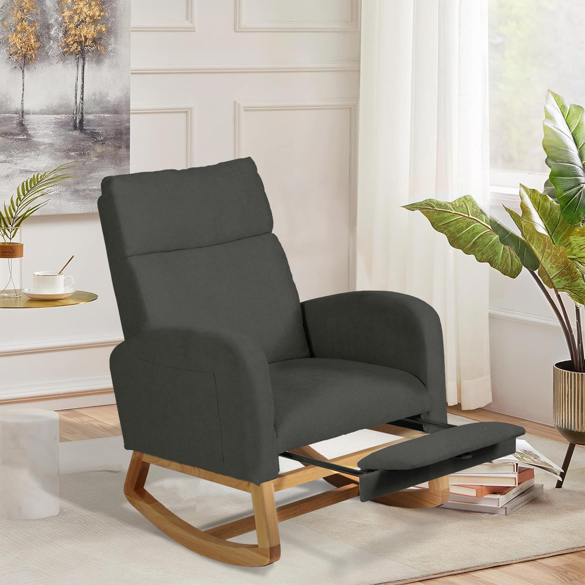 Rocking Chair Nursery, Glider Rocker Chair w/Retractable Footrest ...