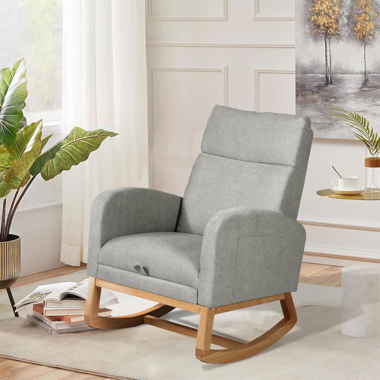 Rocking Chair Nursery, Glider Rocker Chair w/Retractable Footrest ...