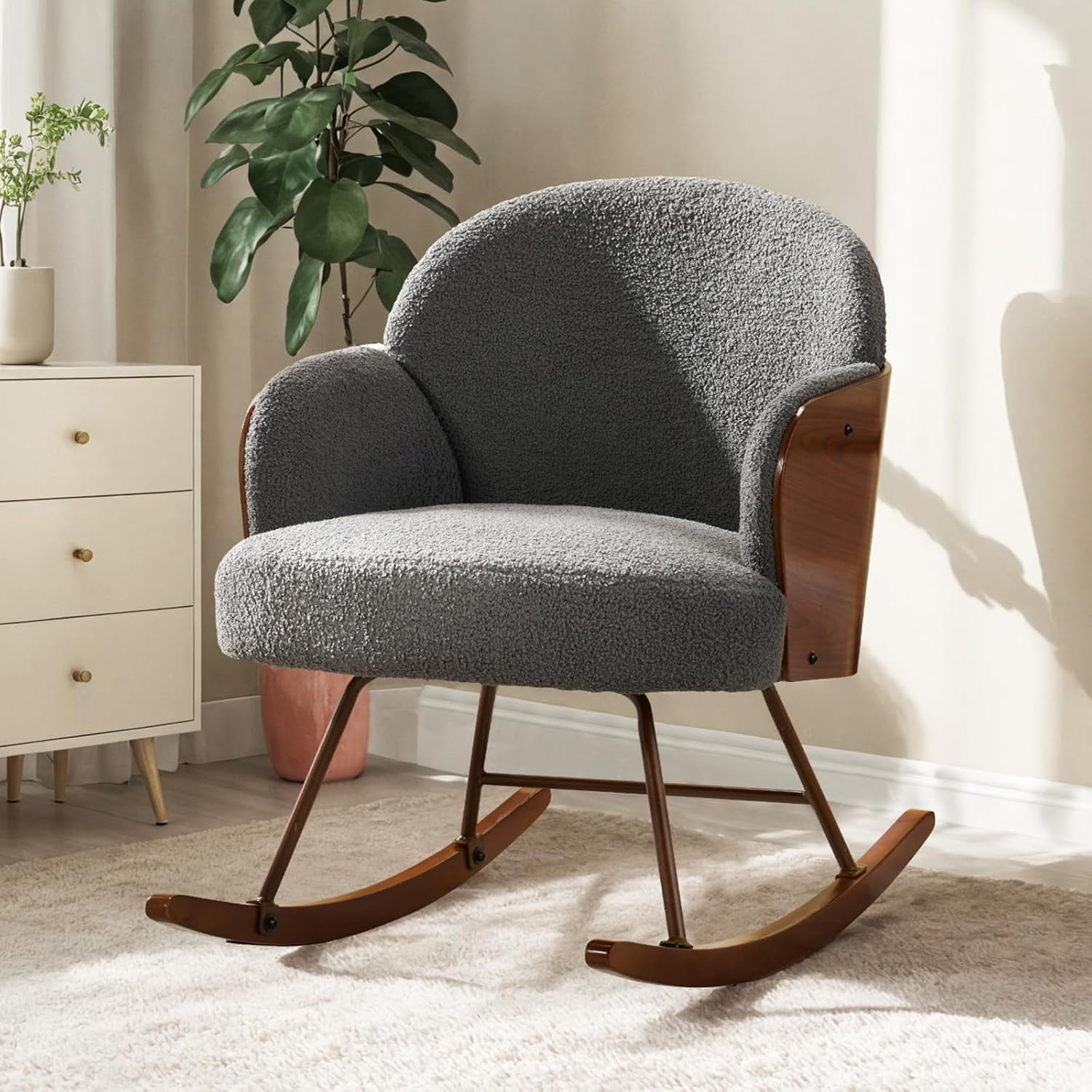 Rocking Chair Nursery, Glider Rocker Upholstered Teddy with Modern ...