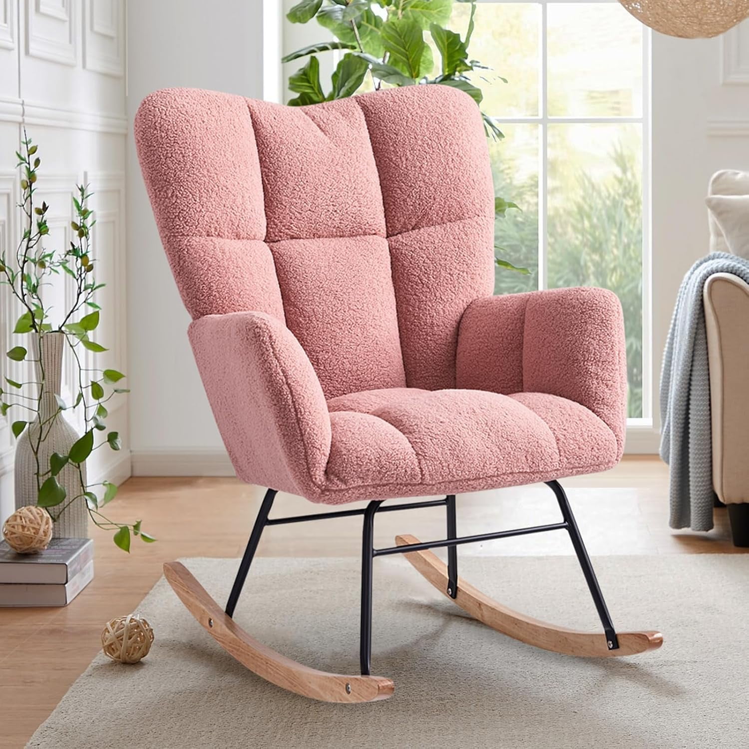 Rocking Chair Nursery, High Backrest Teddy Glider Rocker Upholstered ...