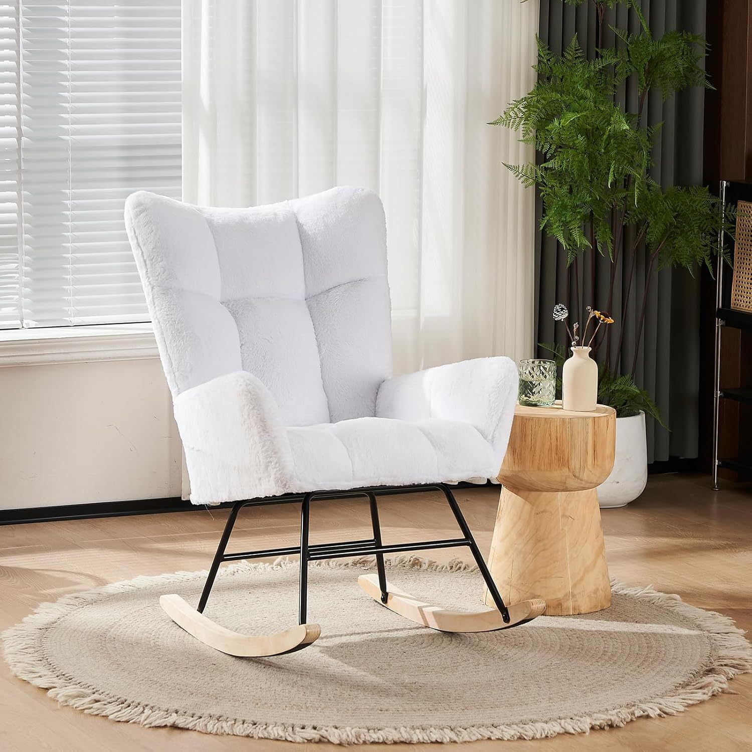 Rocking Chair for Nursery, Modern Faux Leather Glider Rocker with High ...