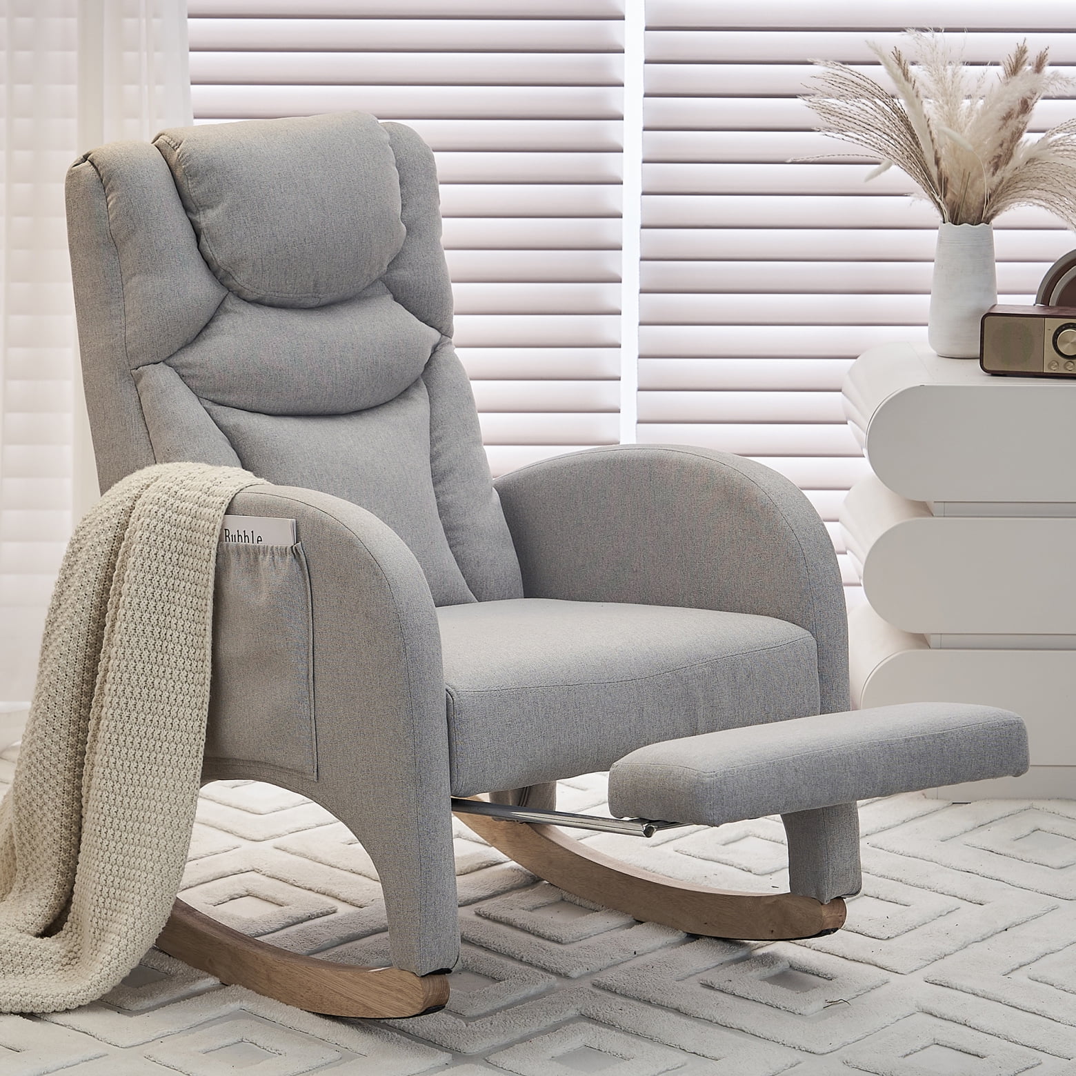Rocking Chair Nursery, Modern Glider Chair with Adjustable Footrest and ...