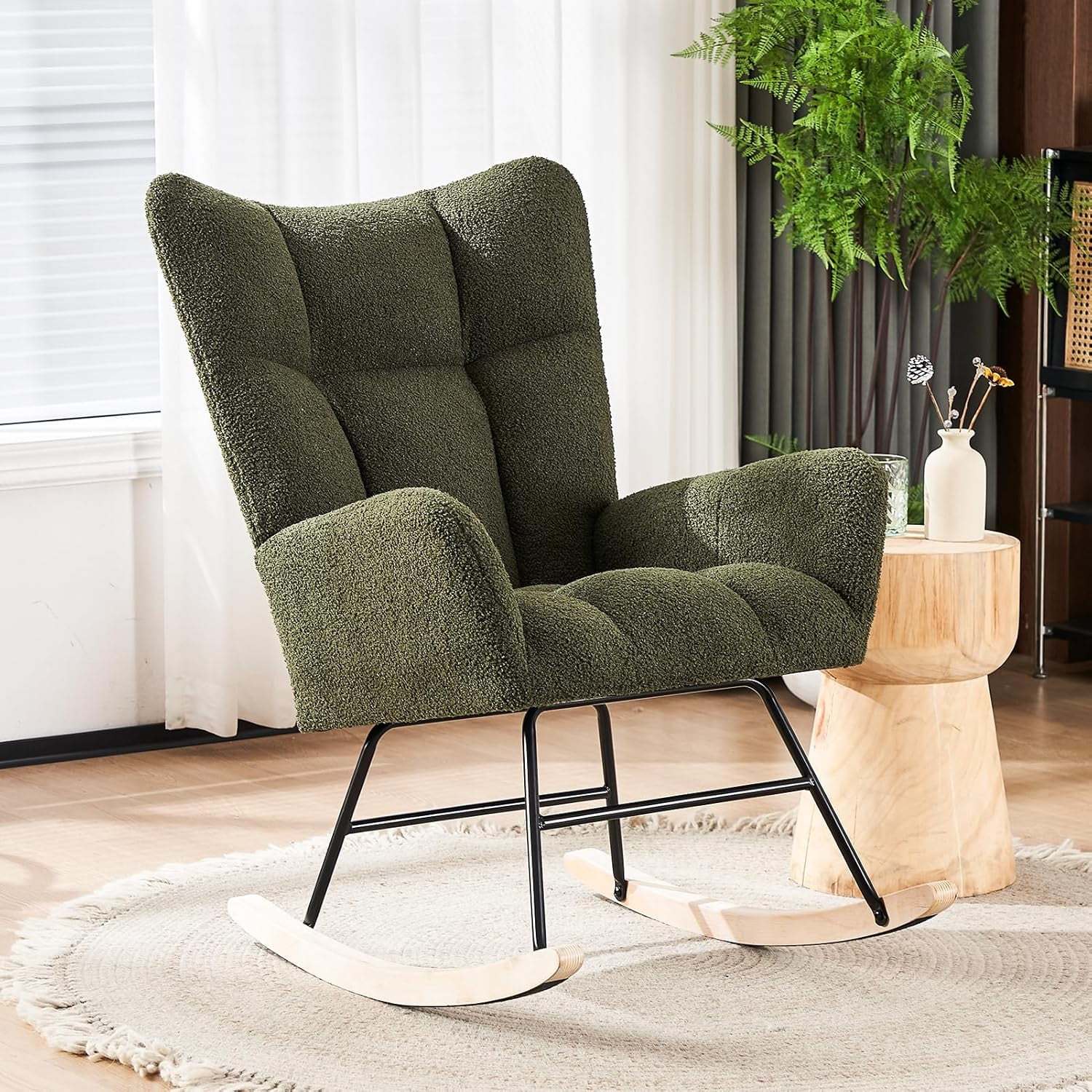 Rocking Chair for Nursery, Modern Sherpa Glider Rocker with High ...