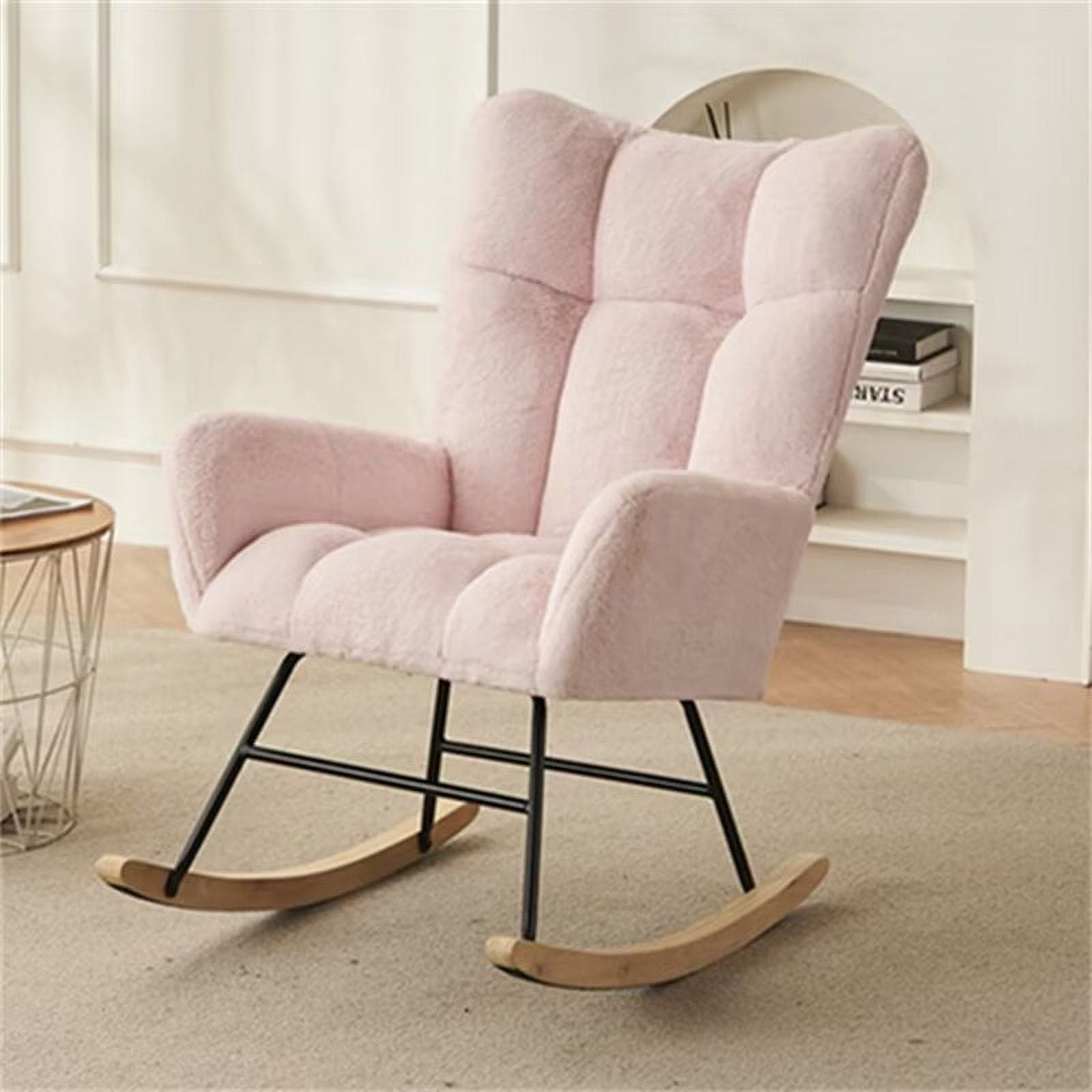 Rocking Chair Nursery, Modern Soft Faux Fur Glider Rocker with Padded ...