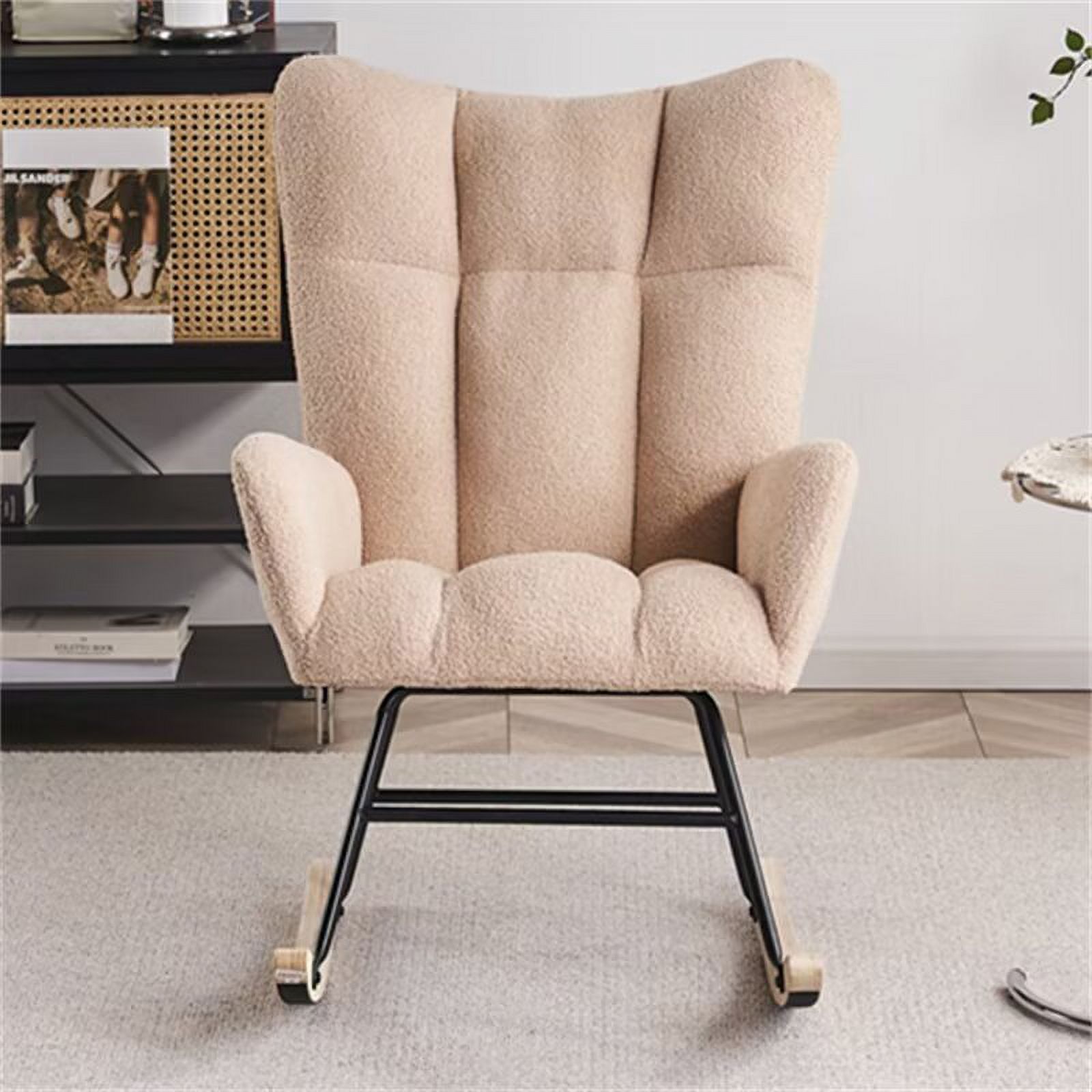 Rocking Chair Nursery, Modern Soft Teddy Glider Rocker with Padded Seat ...
