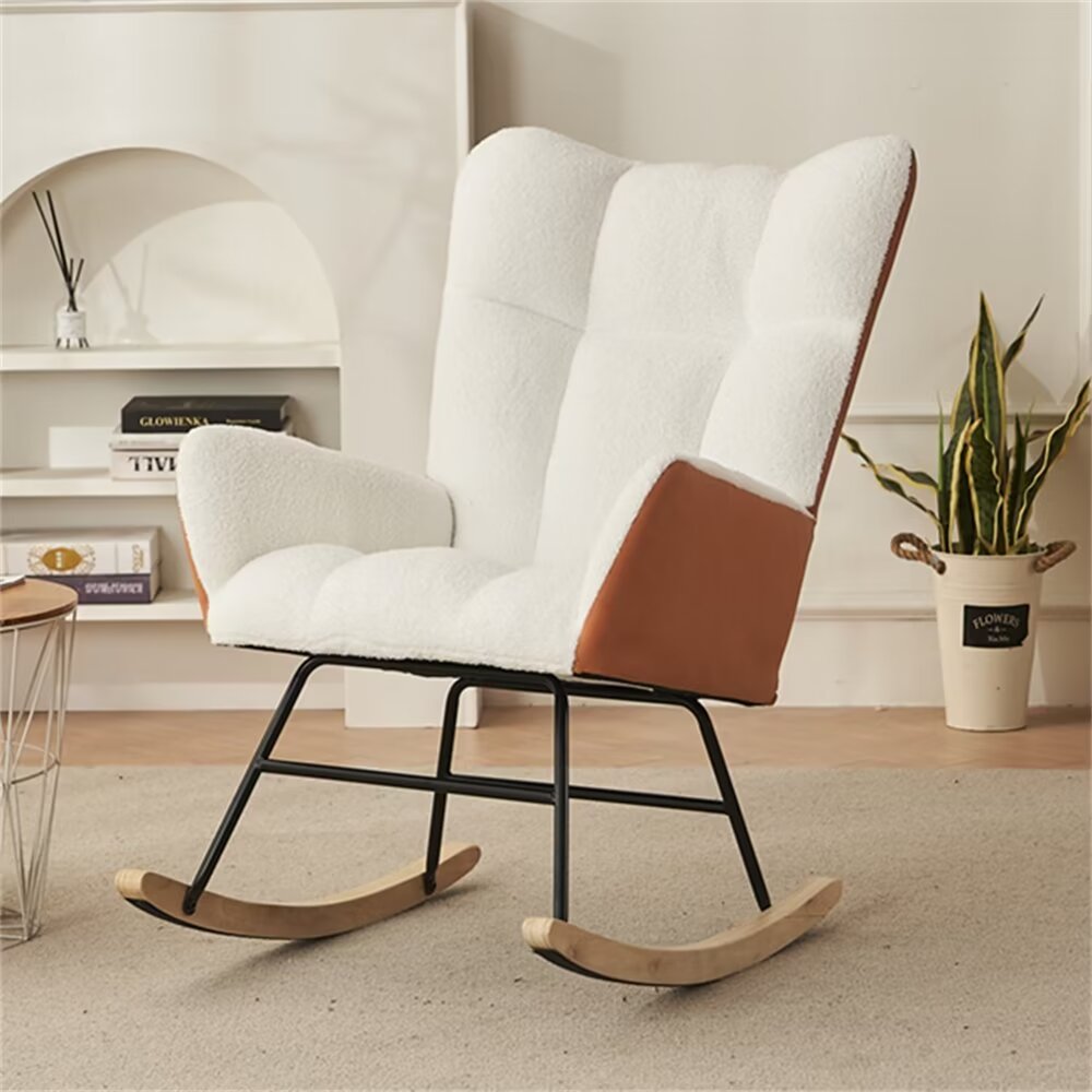 Rocking Chair Nursery, Modern Soft Teddy Glider Rocker with Padded Seat ...