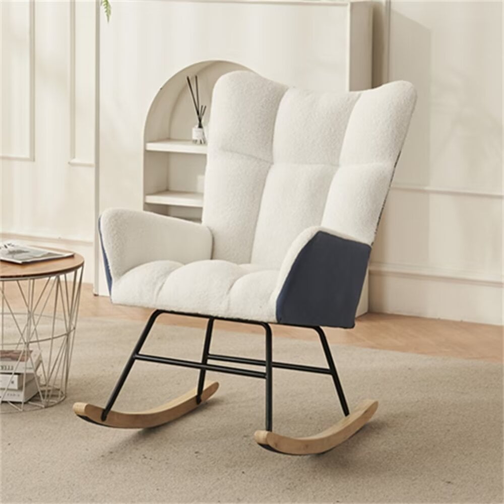 Rocking Chair Nursery, Modern Soft Teddy Glider Rocker with Padded Seat ...