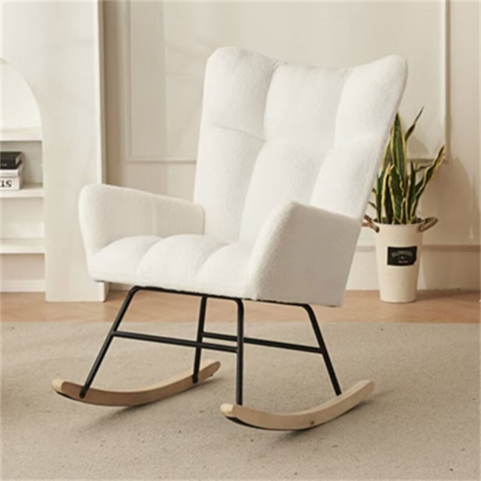 Rocking Chair Nursery, Modern Soft Teddy Glider Rocker with Padded Seat ...
