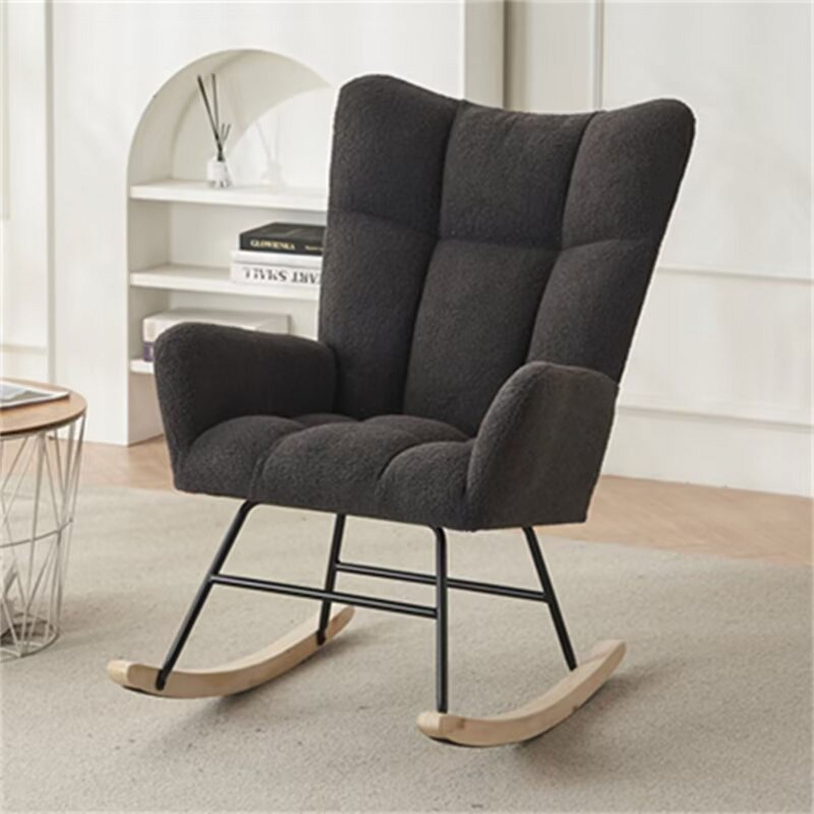 Rocking Chair Nursery, Modern Soft Teddy Glider Rocker with Padded Seat ...