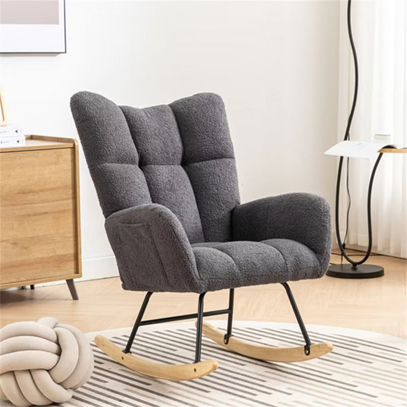 Rocking Chair Nursery, Modern Soft Teddy Glider Rocker with Padded Seat ...
