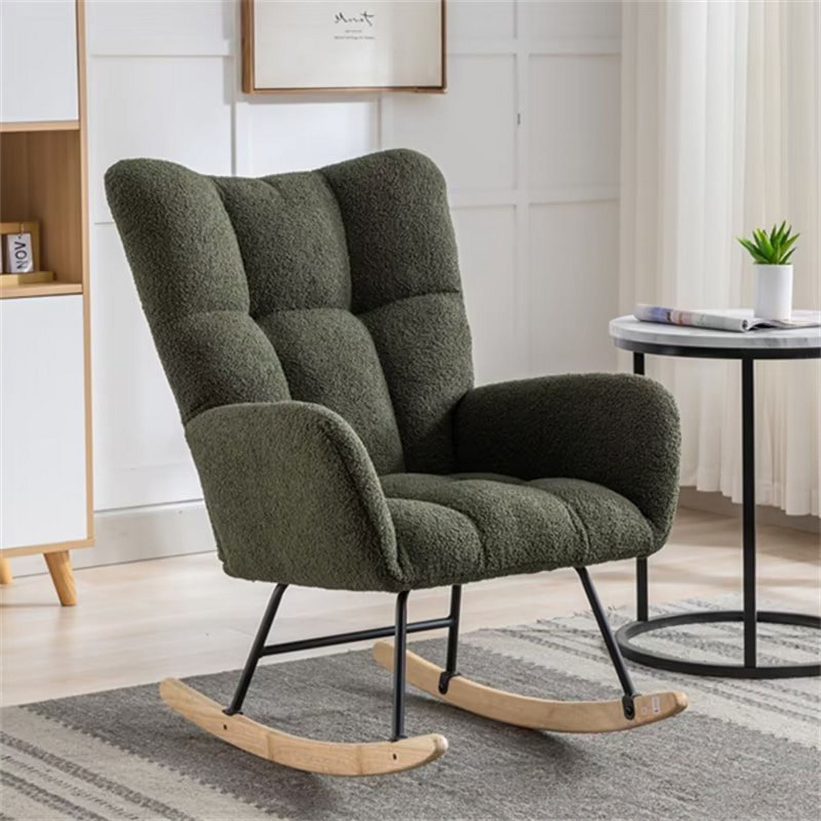 Rocking Chair Nursery, Modern Soft Teddy Glider Rocker with Padded Seat ...