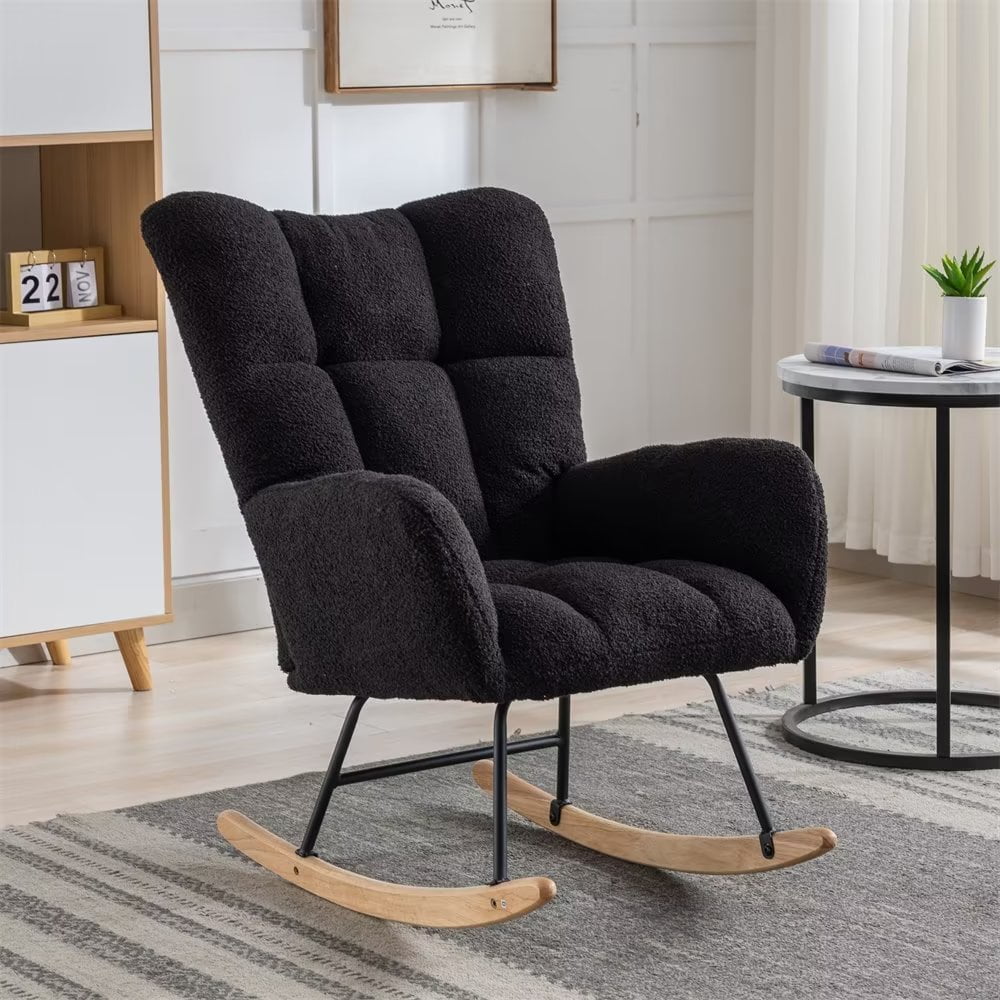 Rocking Chair Nursery, Modern Soft Teddy Glider Rocker with Padded Seat ...