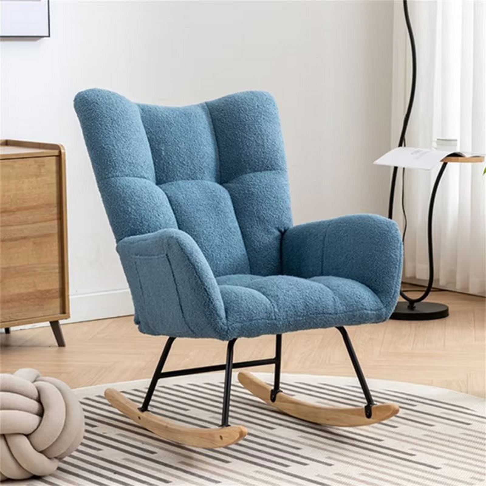 Rocking Chair Nursery, Modern Soft Teddy Glider Rocker with Padded Seat ...