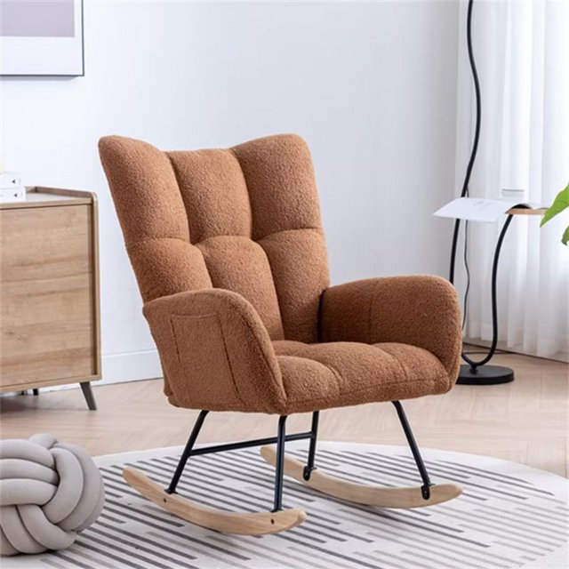 Rocking Chair Nursery, Modern Soft Teddy Glider Rocker with Padded Seat ...