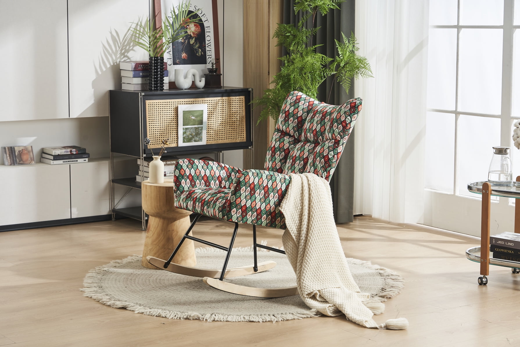 Rocking Chair for Nursery, Modern Solid Wood Legs Reading Chair ...