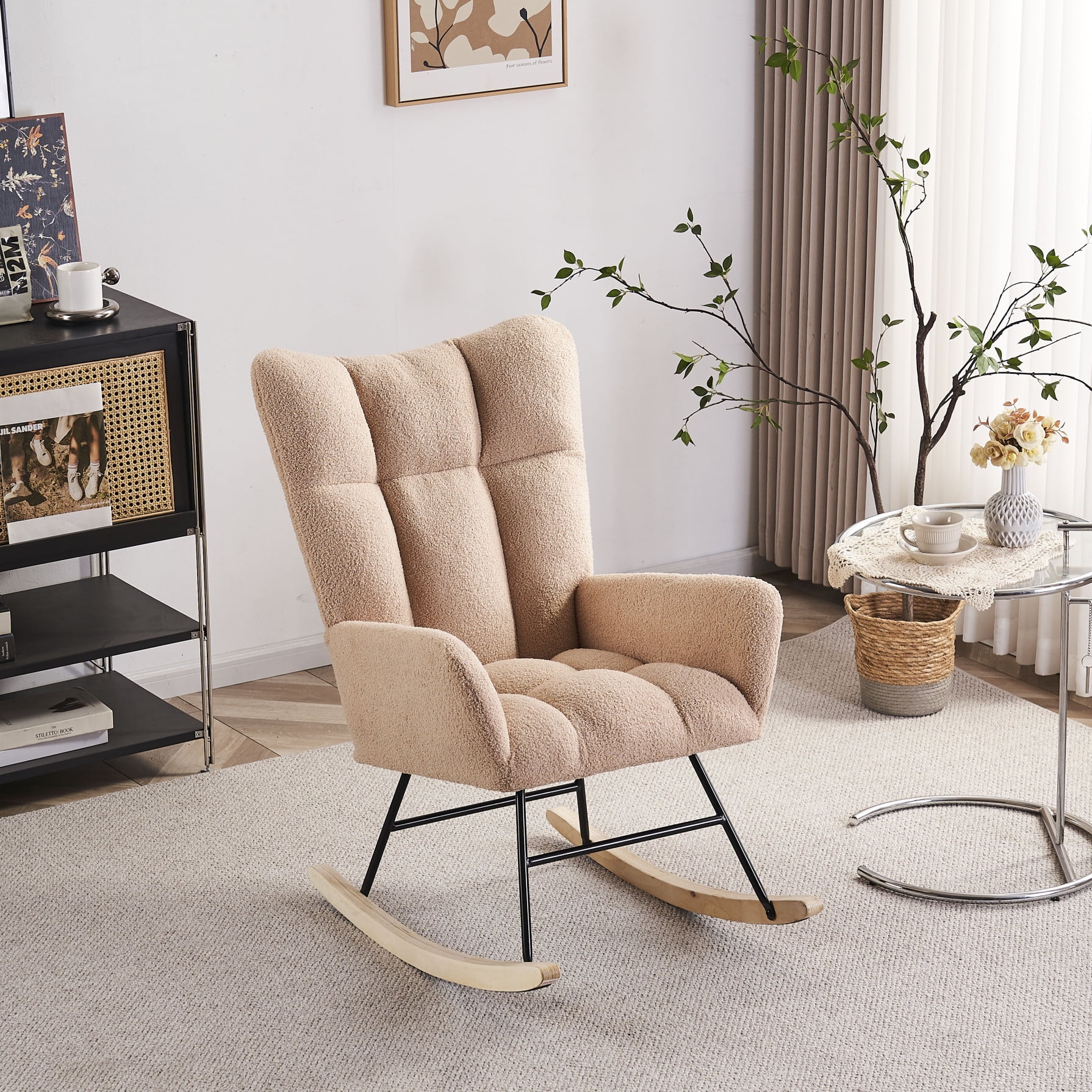 Rocking Chair for Nursery, Modern Solid Wood Legs Reading Chair ...