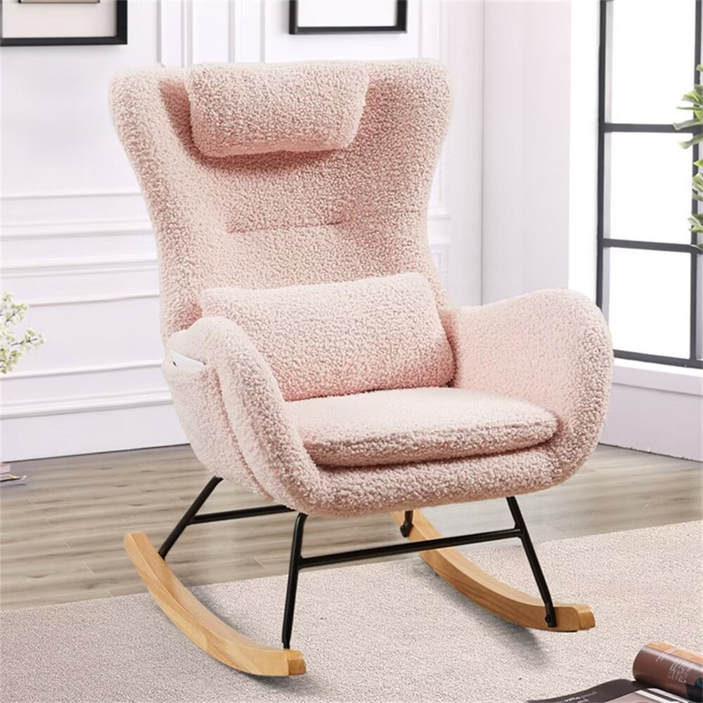Rocking Chair Nursery, Modern Teddy Upholstered Glider Rocker with ...