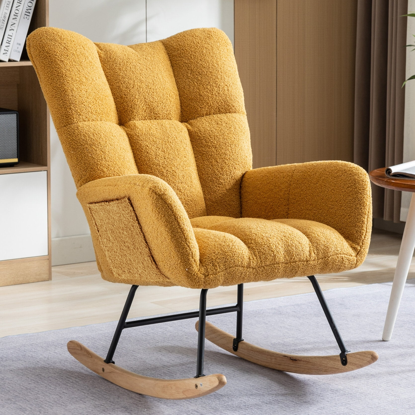 Rocking Chair for Nursery, Modern Teddy Upholstered Rocking Chair with ...