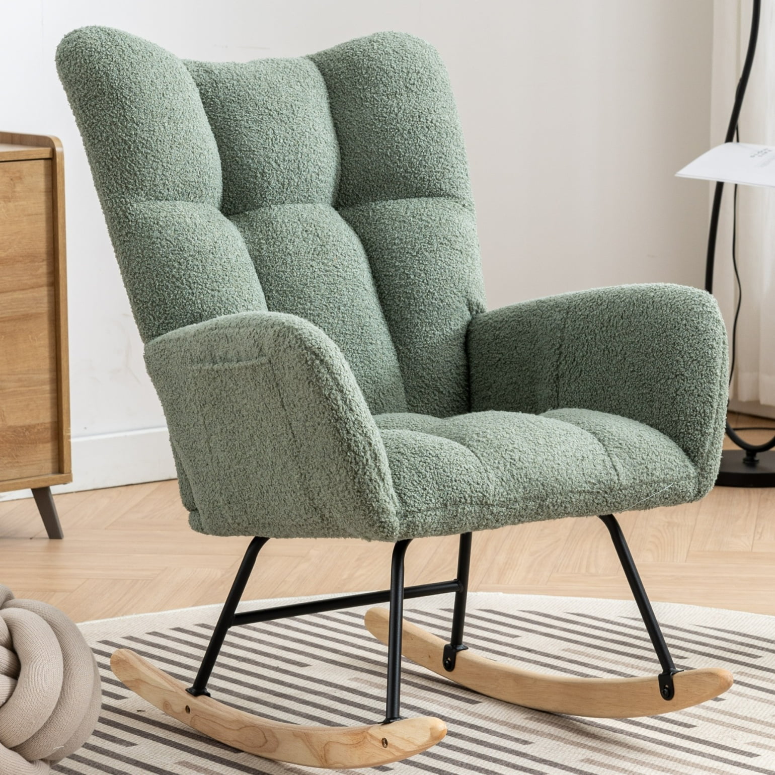 Rocking Chair Nursery, Modern Upholstered Glider Rocker with Wingback ...