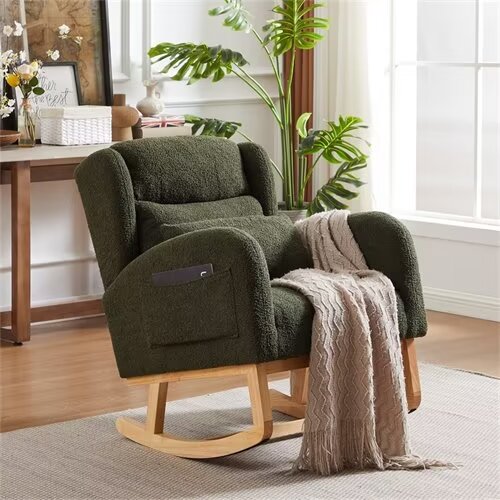 Rocking Chair Nursery with Pillow, 27.2"W Modern Upholstered High Back ...