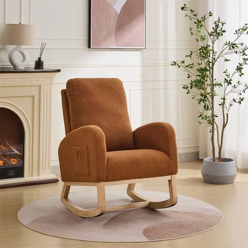 Rocking Chair Nursery, Sherpa Upholstered Glider Rocker Chair with High ...