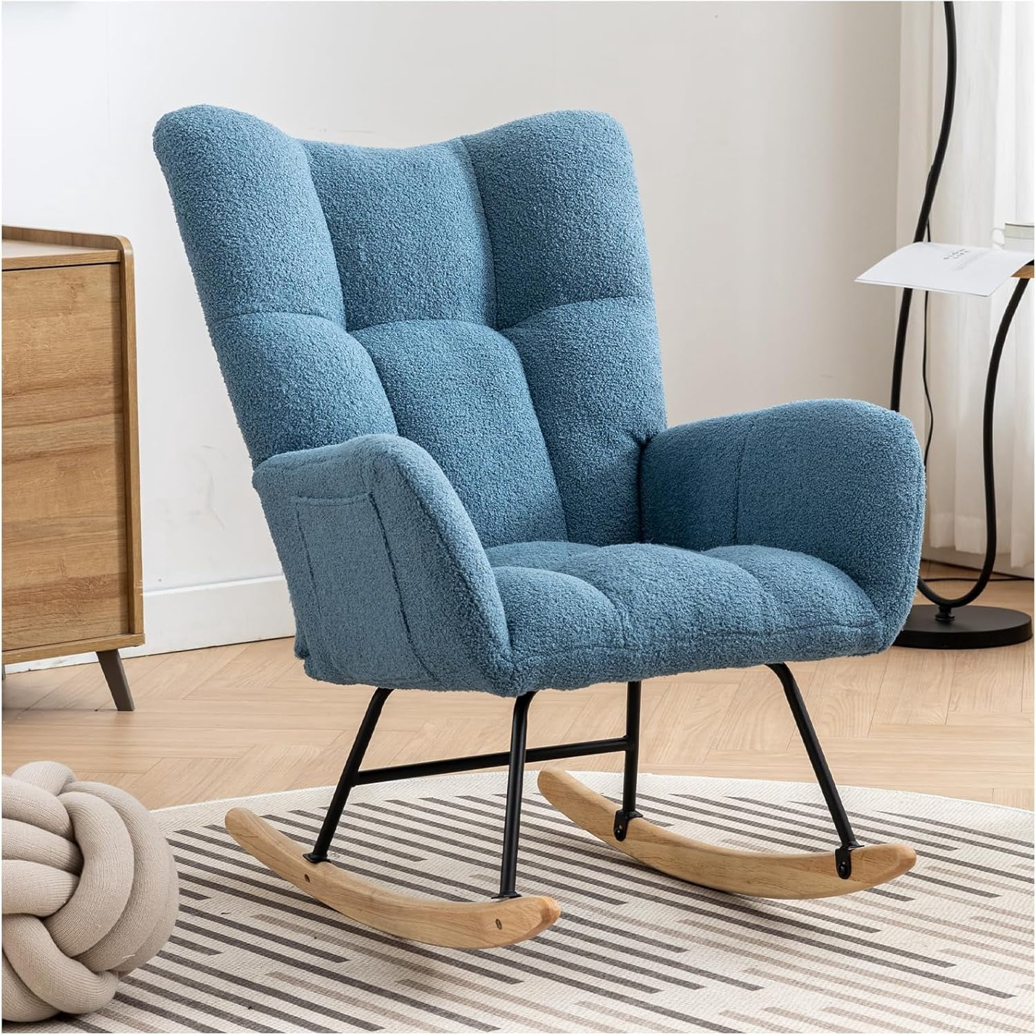 Rocking Chair Nursery, Soft Teddy Velvet Fabric Rocking Chair for ...