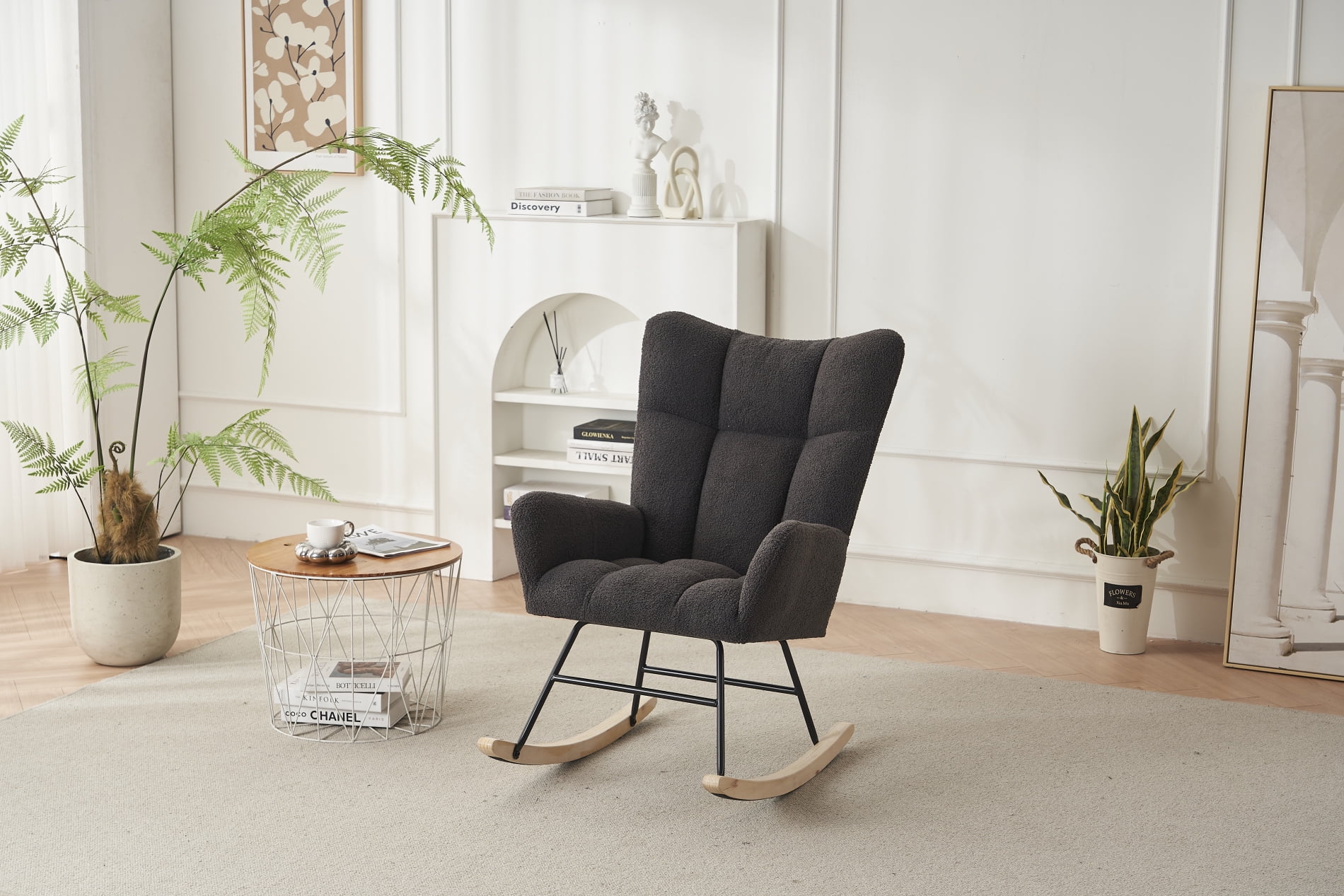 Rocking Chair Nursery with Solid Wood Legs, Comfy Reading Chair with ...