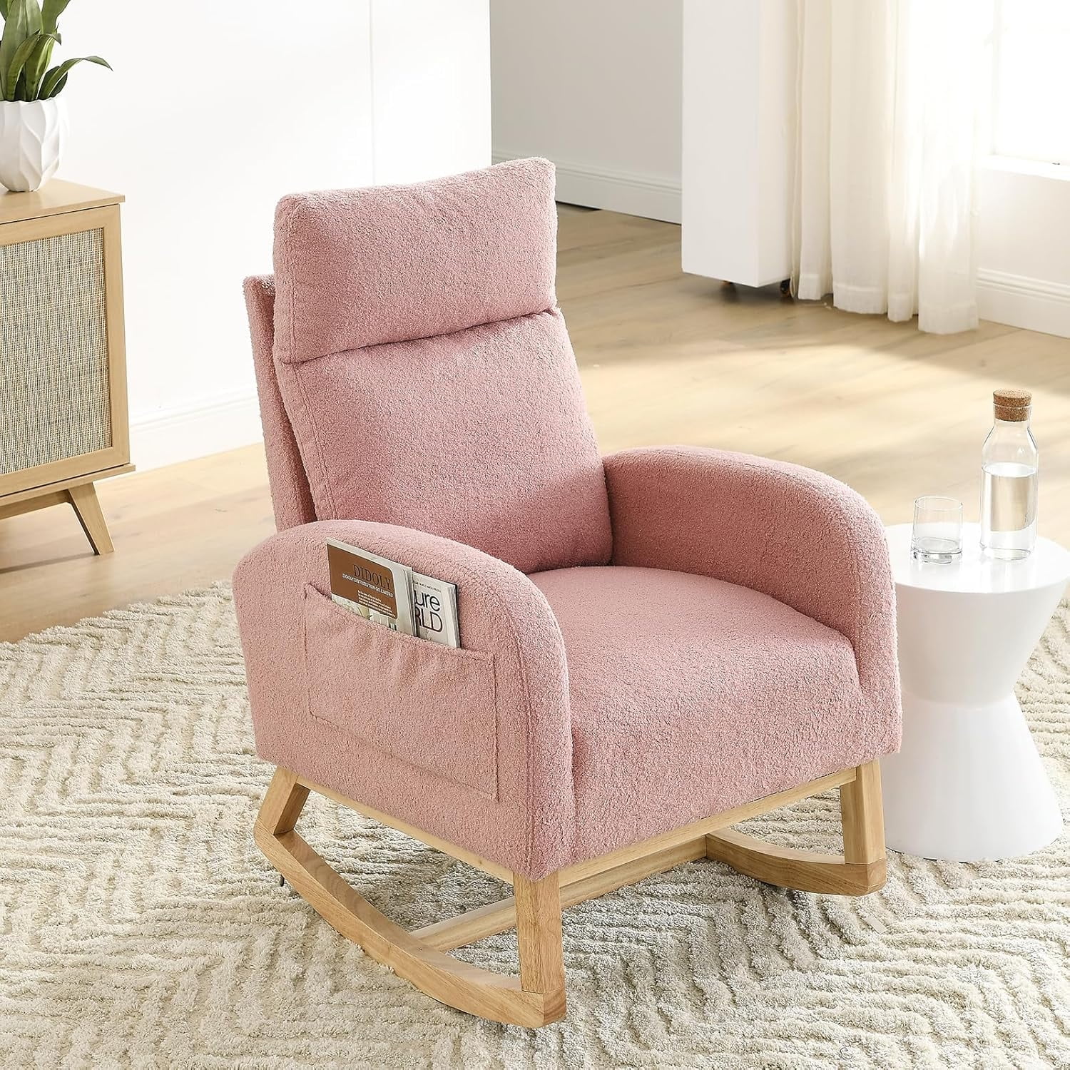 Rocking Chair Nursery Teddy Fabric Upholstered Baby Glider Rocker Chair ...