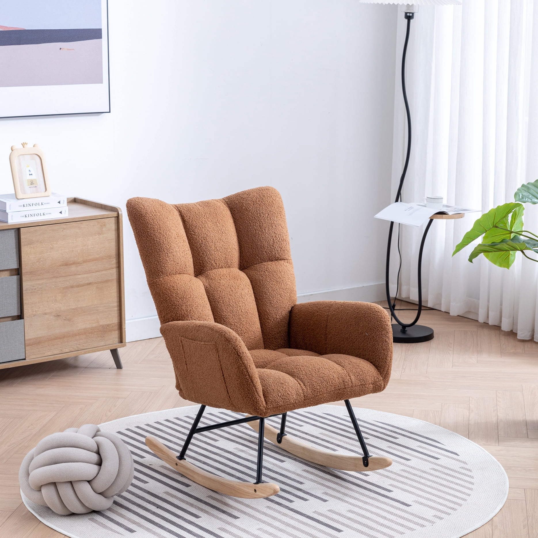 Rocking Chair Nursery, Teddy Fleece Upholstered Rocking Chairs with ...