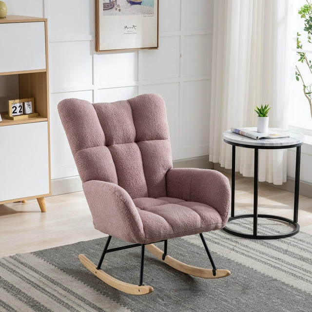 Rocking Chair Nursery, Teddy Fleece Upholstered Rocking Chairs with ...