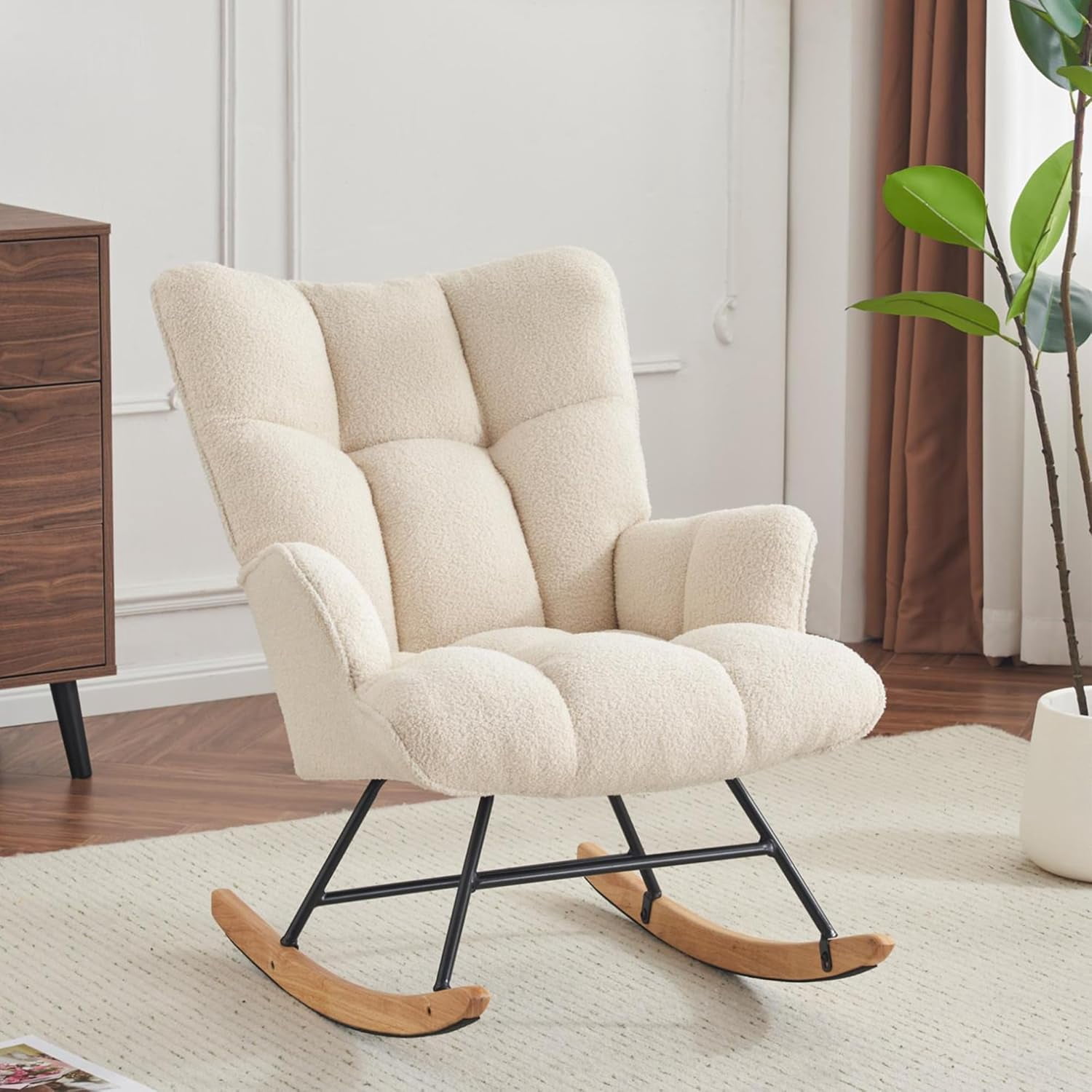 Rocking Chair Nursery Teddy, Upholstered Baby Fluffy Glider Rocker for ...