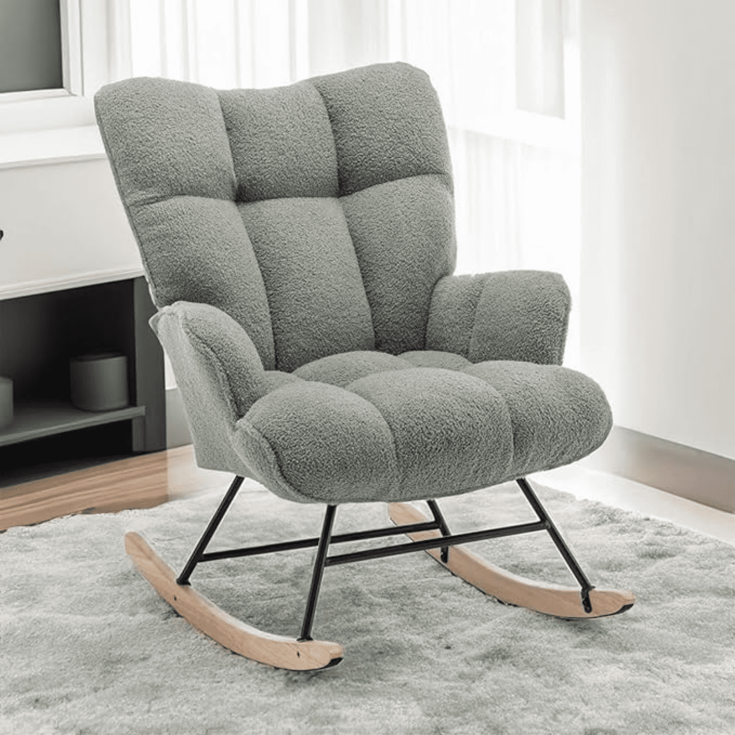 Rocking Chair Nursery Teddy, Upholstered Baby Fluffy Glider Rocker for ...