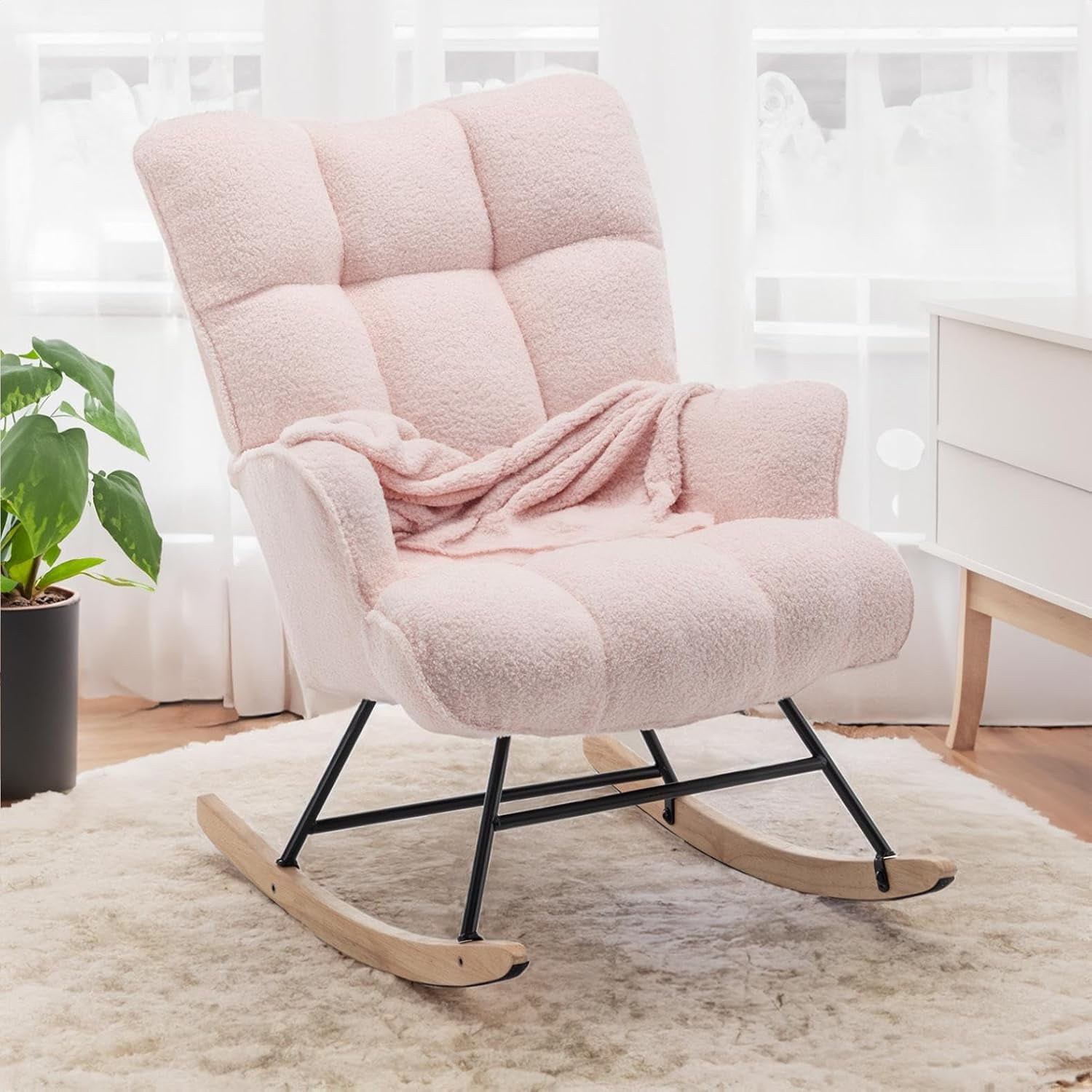 Rocking Chair Nursery Teddy, Upholstered Baby Fluffy Glider Rocker for ...
