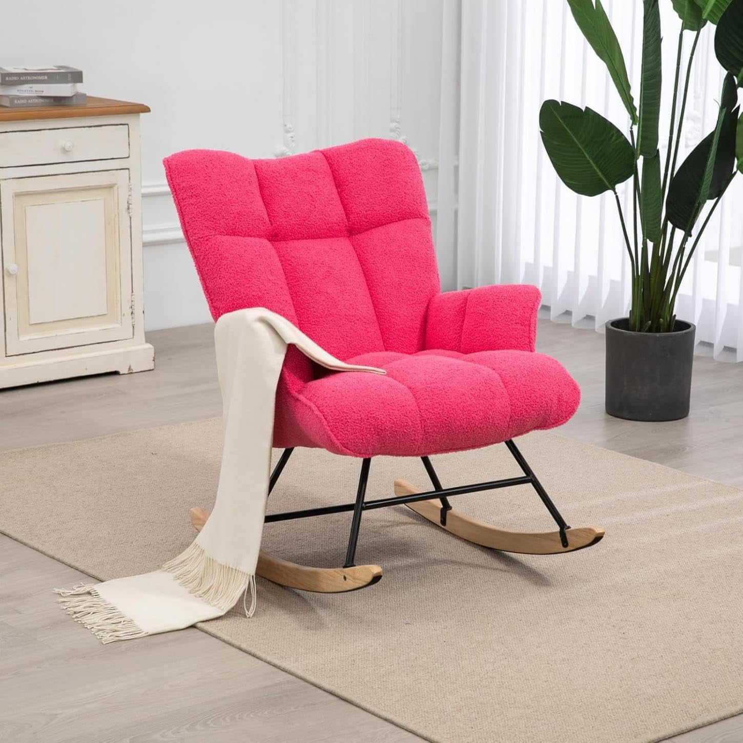 Rocking Chair Nursery Teddy, Upholstered Baby Fluffy Glider Rocker for ...