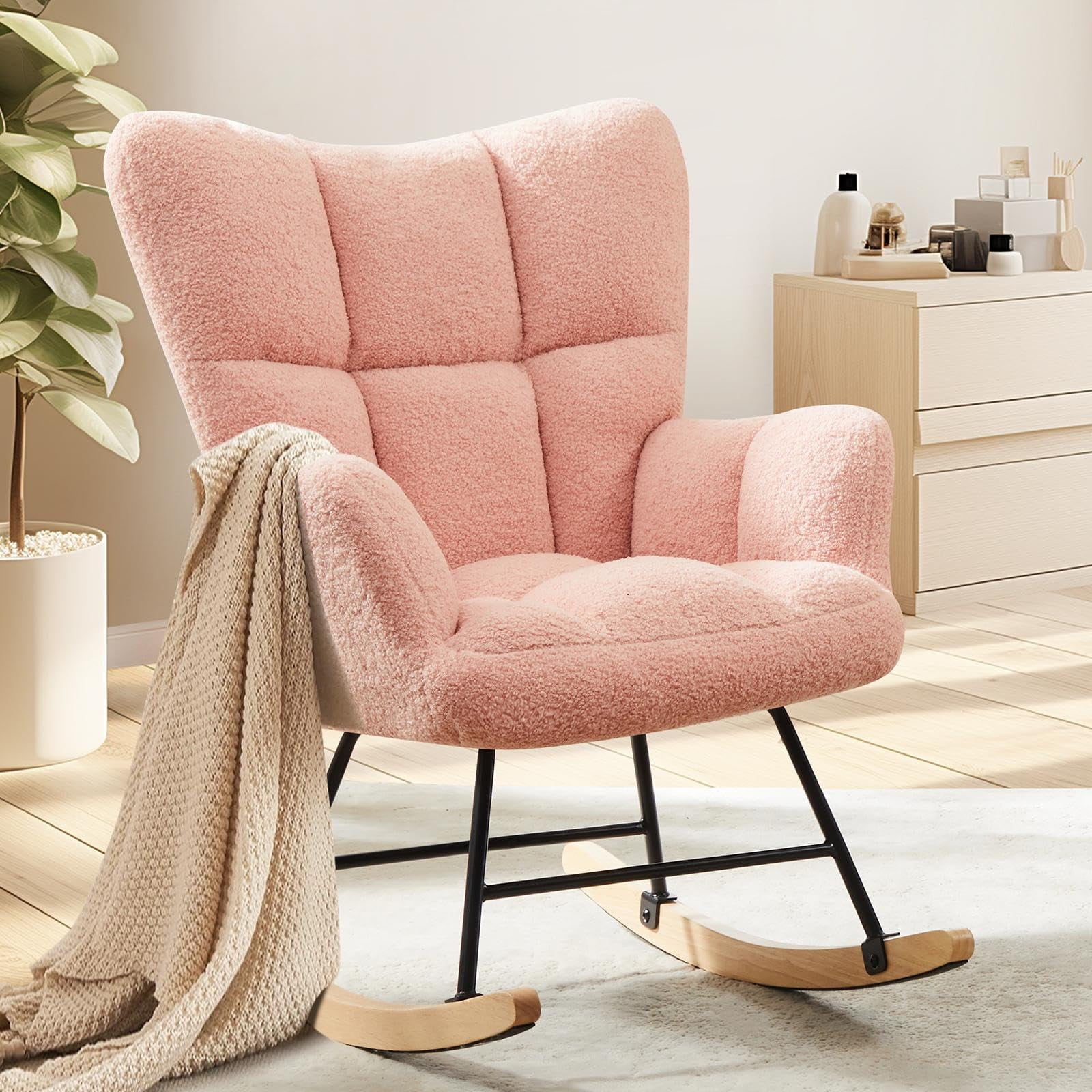Rocking Chair Nursery Teddy - Upholstered Comfy Glider Rocker with High ...