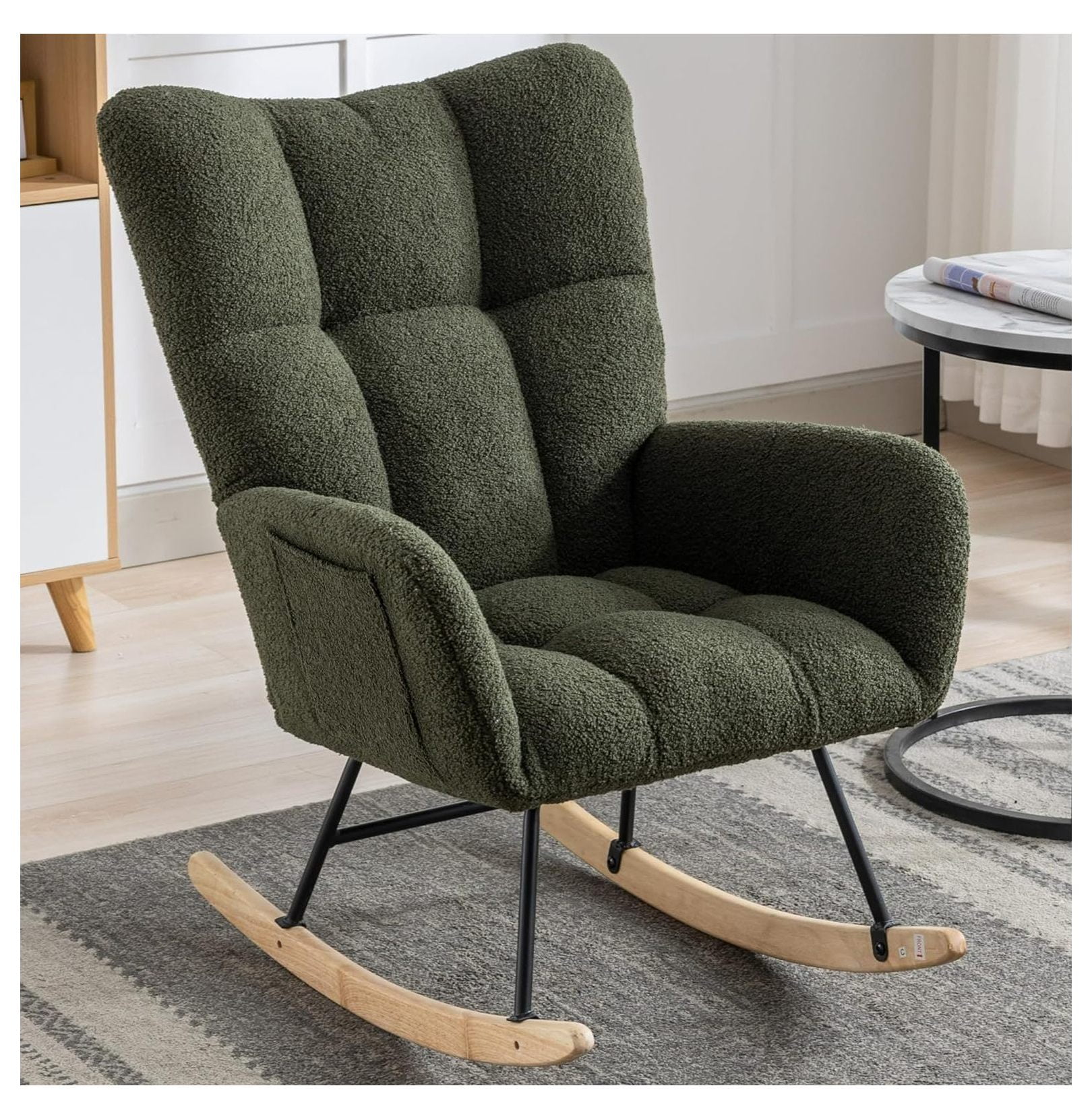 Rocking Chair Nursery, Teddy Upholstered Glider Rocker with High ...