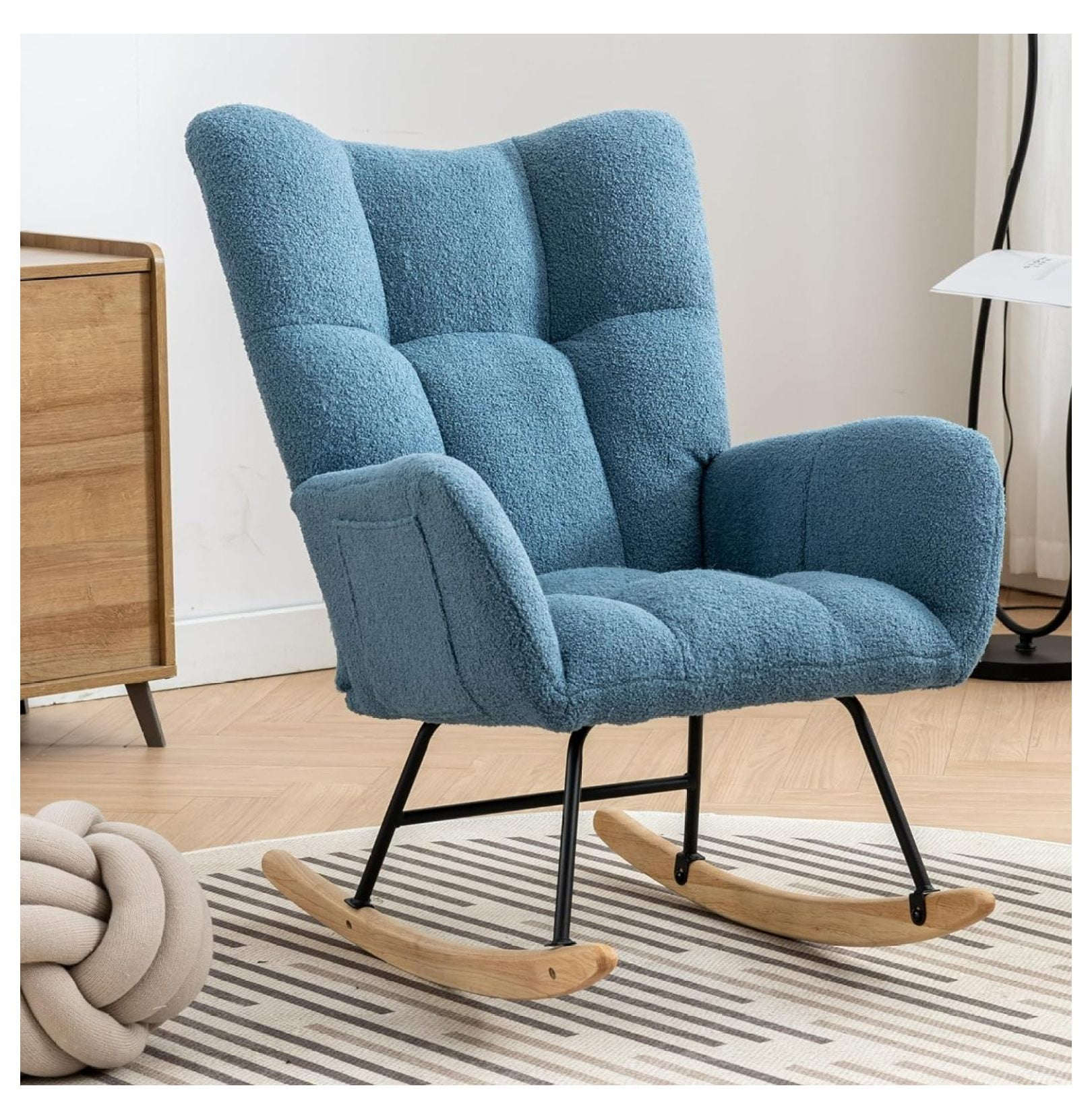 Rocking Chair Nursery, Teddy Upholstered Glider Rocker with High ...