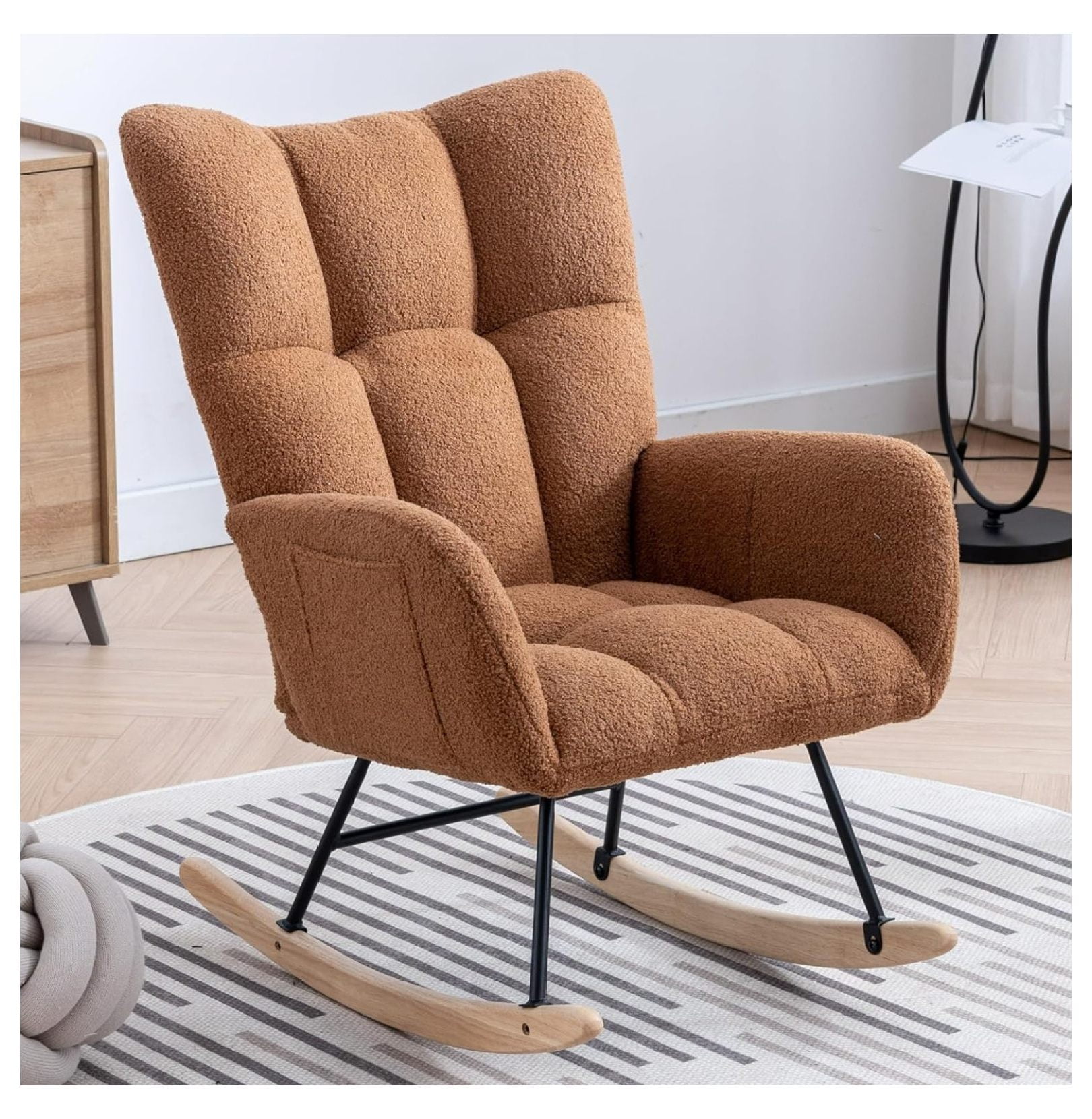 Rocking Chair Nursery, Teddy Upholstered Glider Rocker with High ...