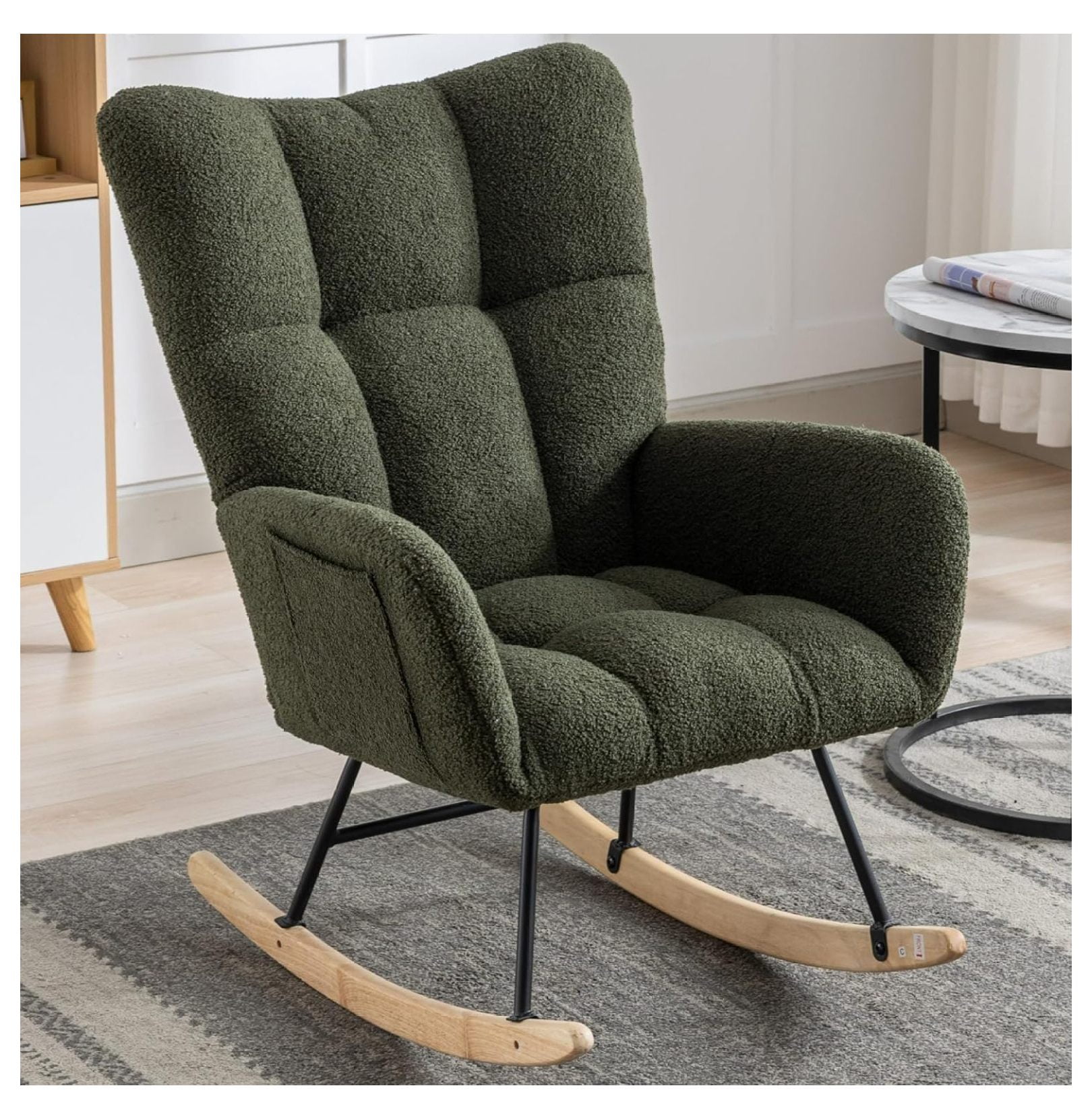 Rocking Chair Nursery, Teddy Upholstered Glider Rocker with High ...