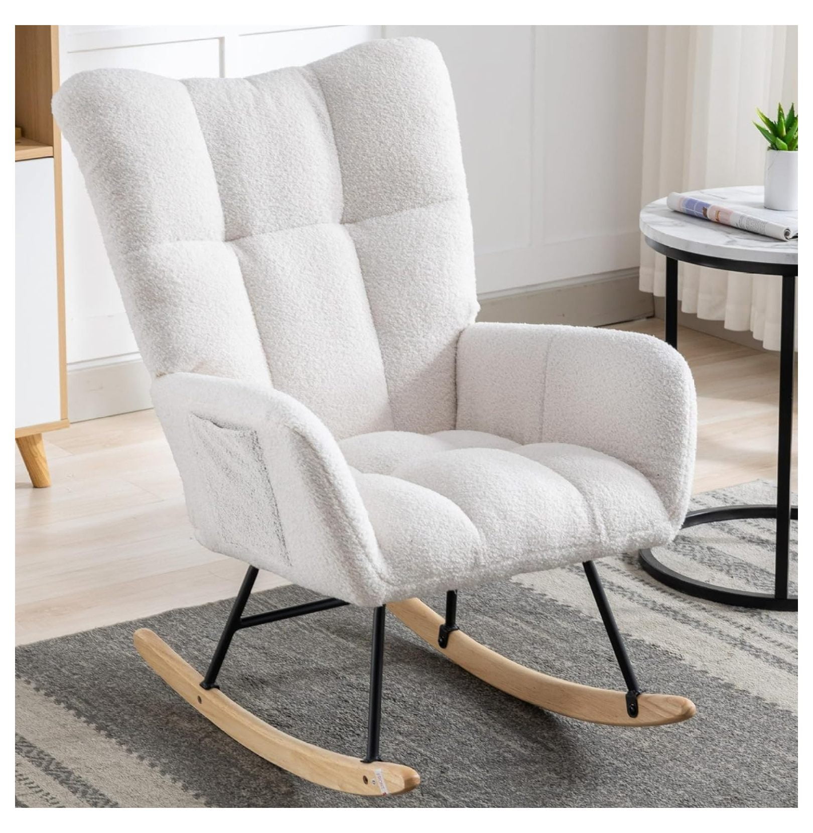 Rocking Chair Nursery, Teddy Upholstered Glider Rocker with High ...