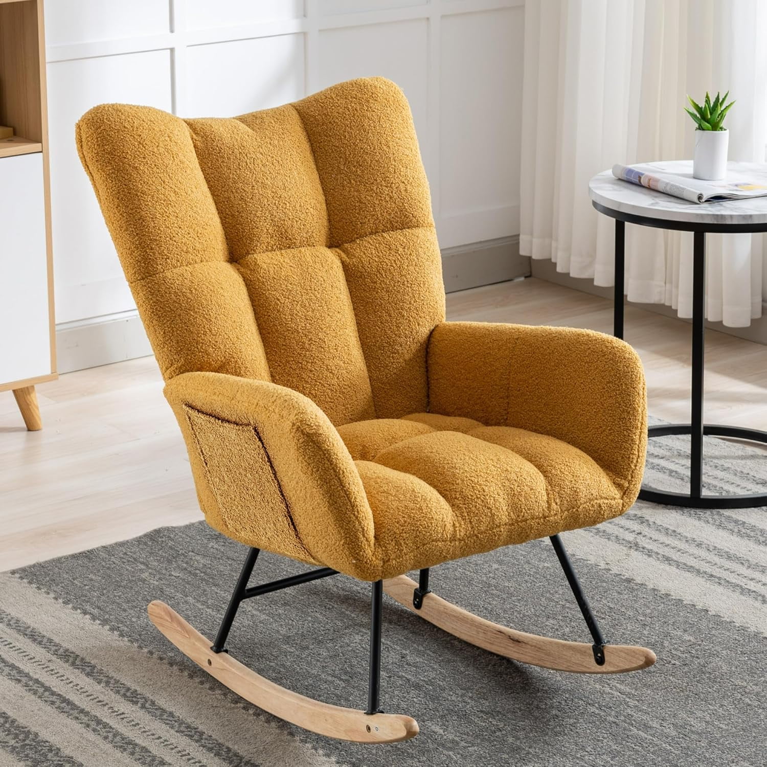 Rocking Chair Nursery, Teddy Upholstered Glider Rocker with High ...